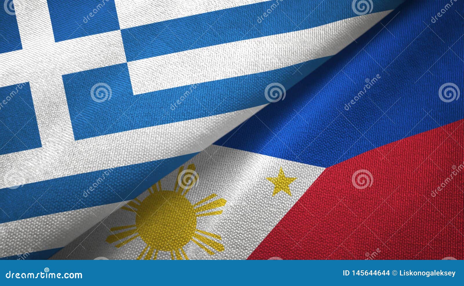 Greece and Philippines Two Flags Textile Cloth, Fabric Texture Stock ...