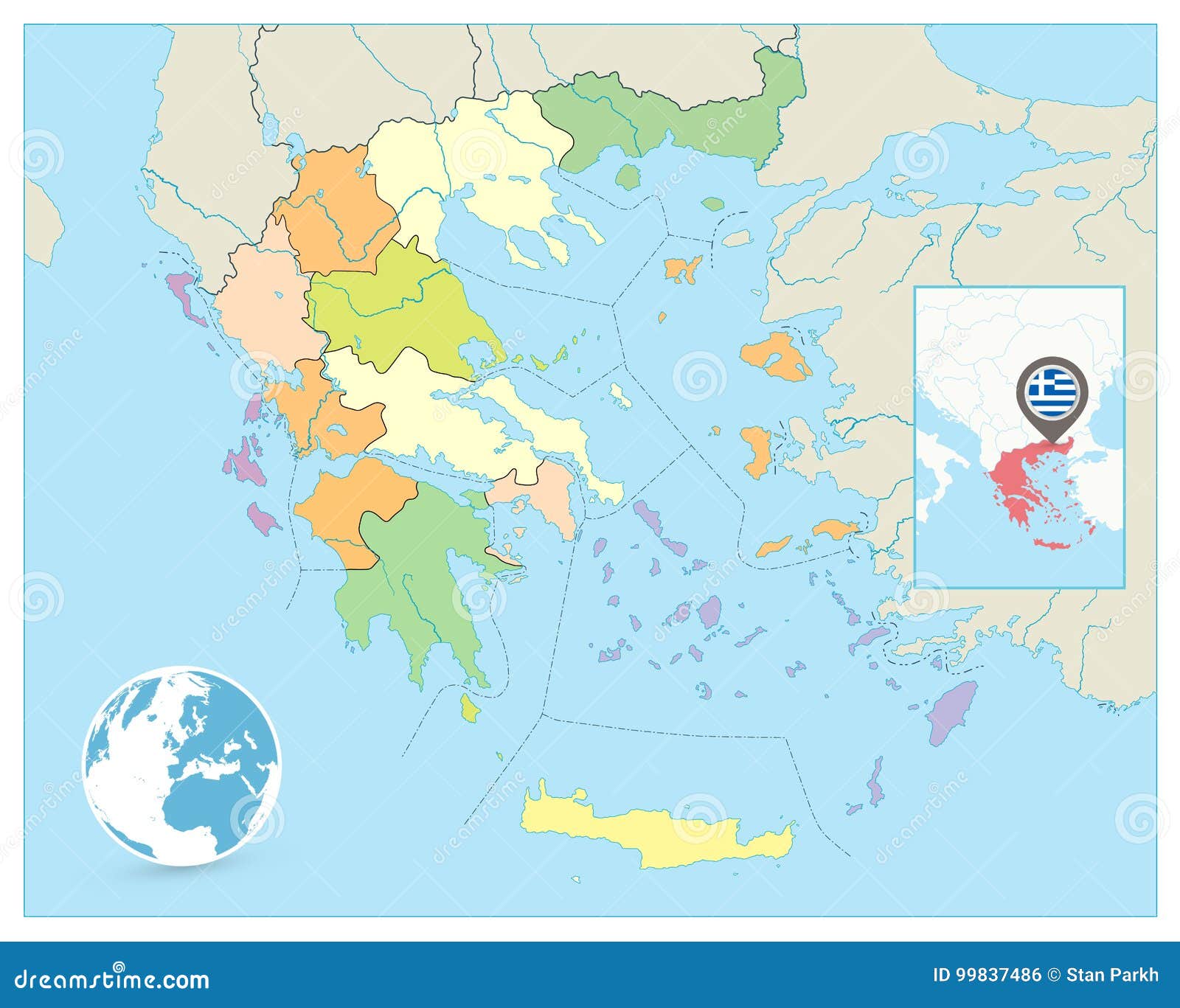 Greece - Political Map, Red Country Shape, Borders Royalty-Free Cartoon ...