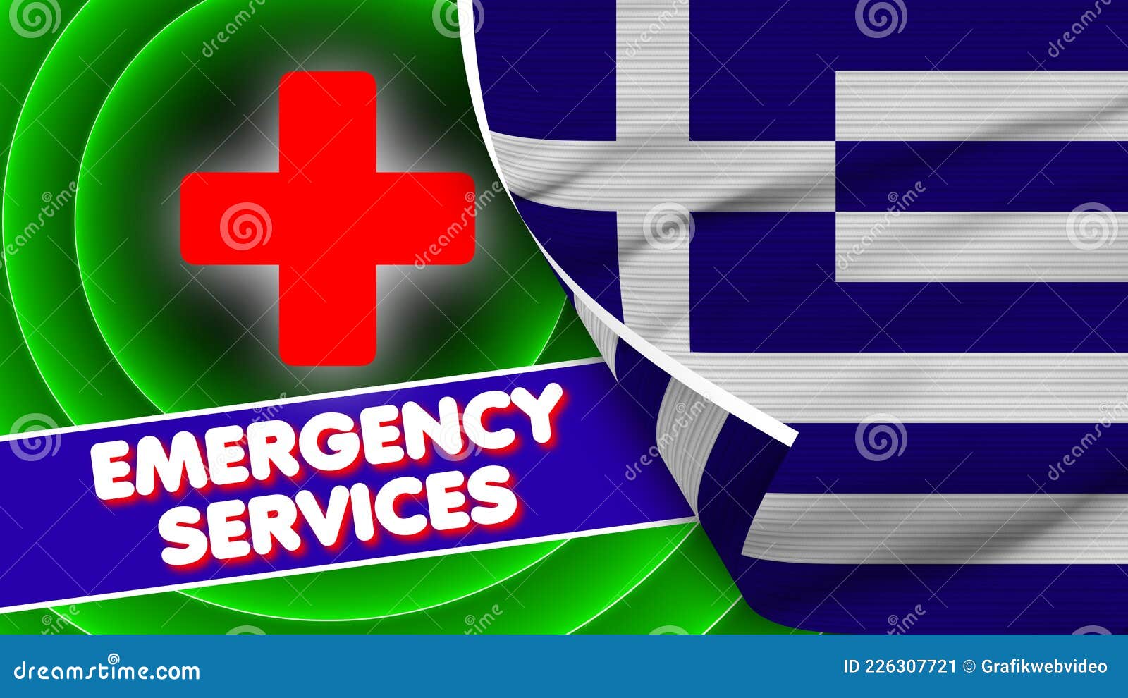 Greece Realistic Flag with Emergency Services Title Fabric Texture 3D ...