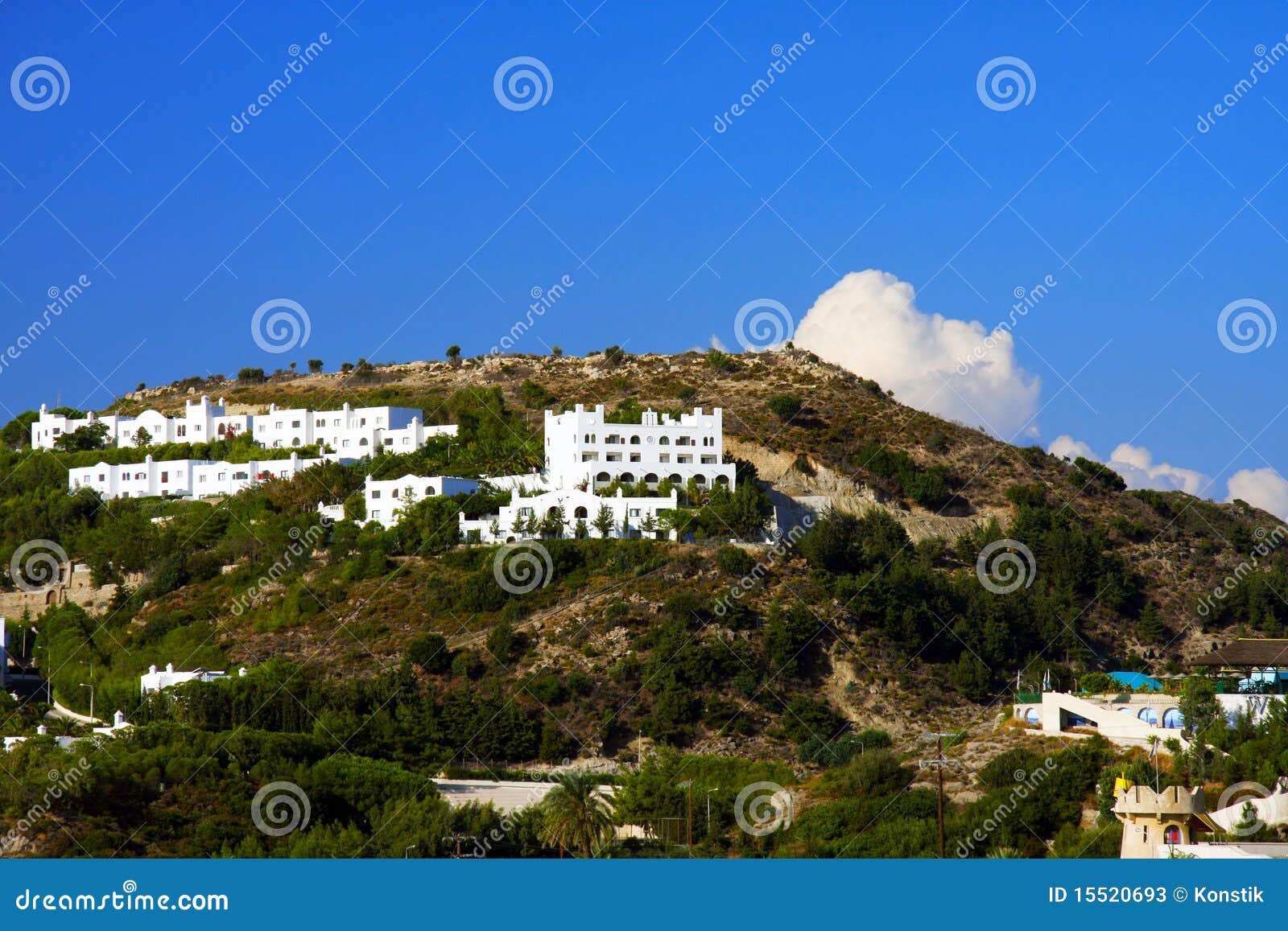 Greece, Rhodes, Building at Hill Top Stock Image - Image of stone, tree ...