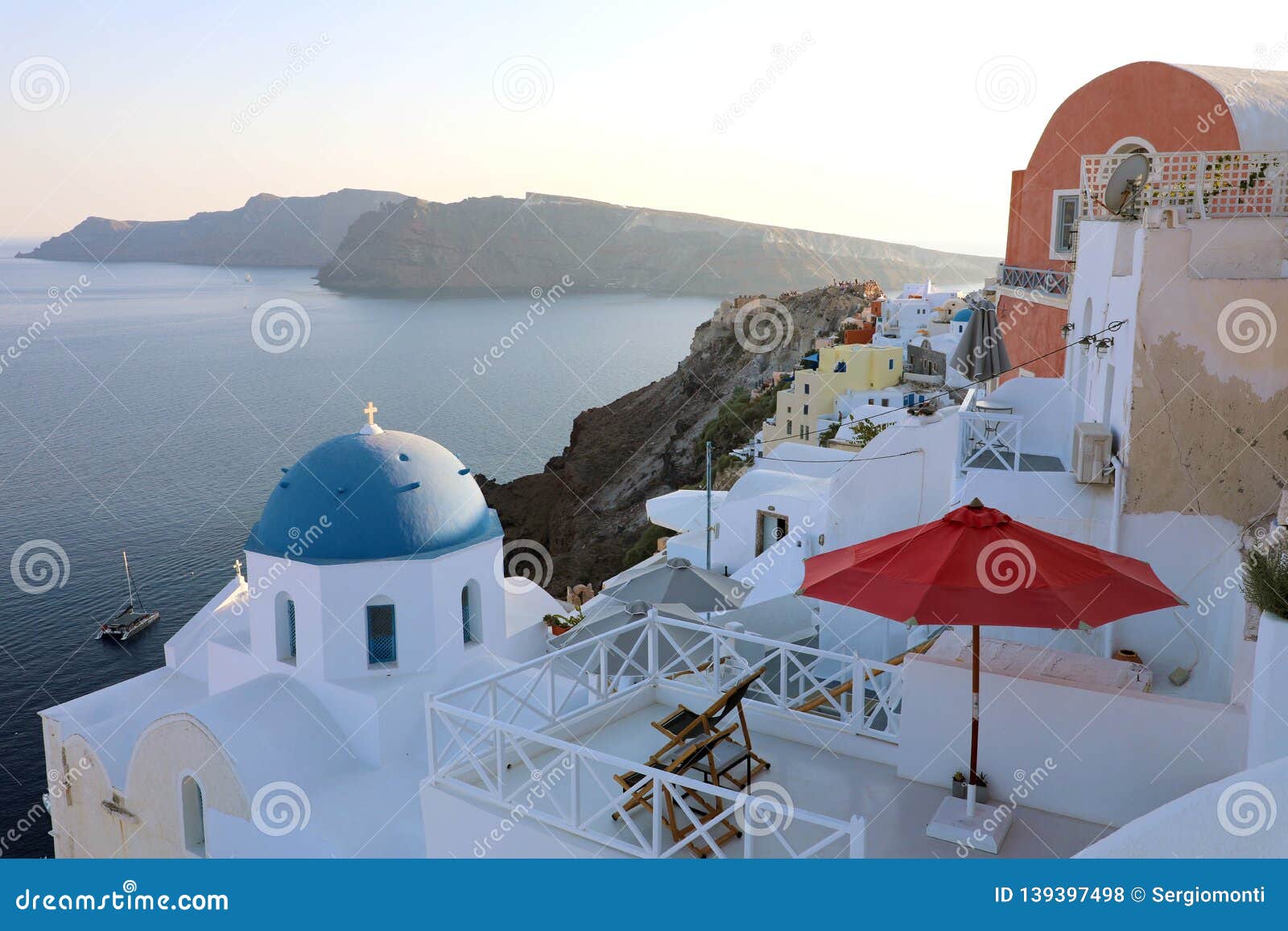 Greece Santorini Island in Cyclades. Panoramic View of Caldera Sea with ... Greece Santorini Island in Cyclades. Panoramic View of Caldera Sea with ...
