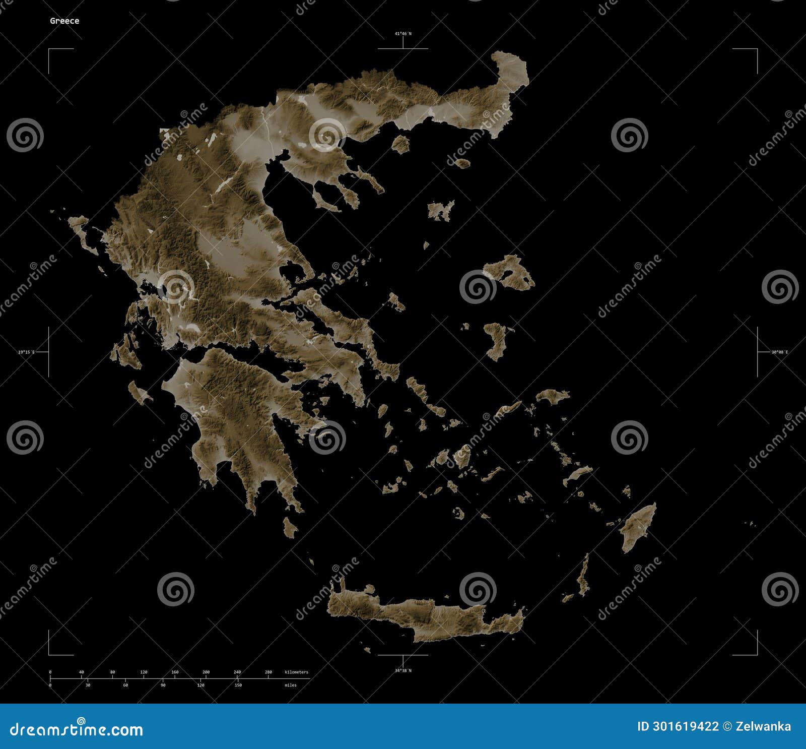 Greece Shape on Black. Sepia Stock Illustration - Illustration of ...