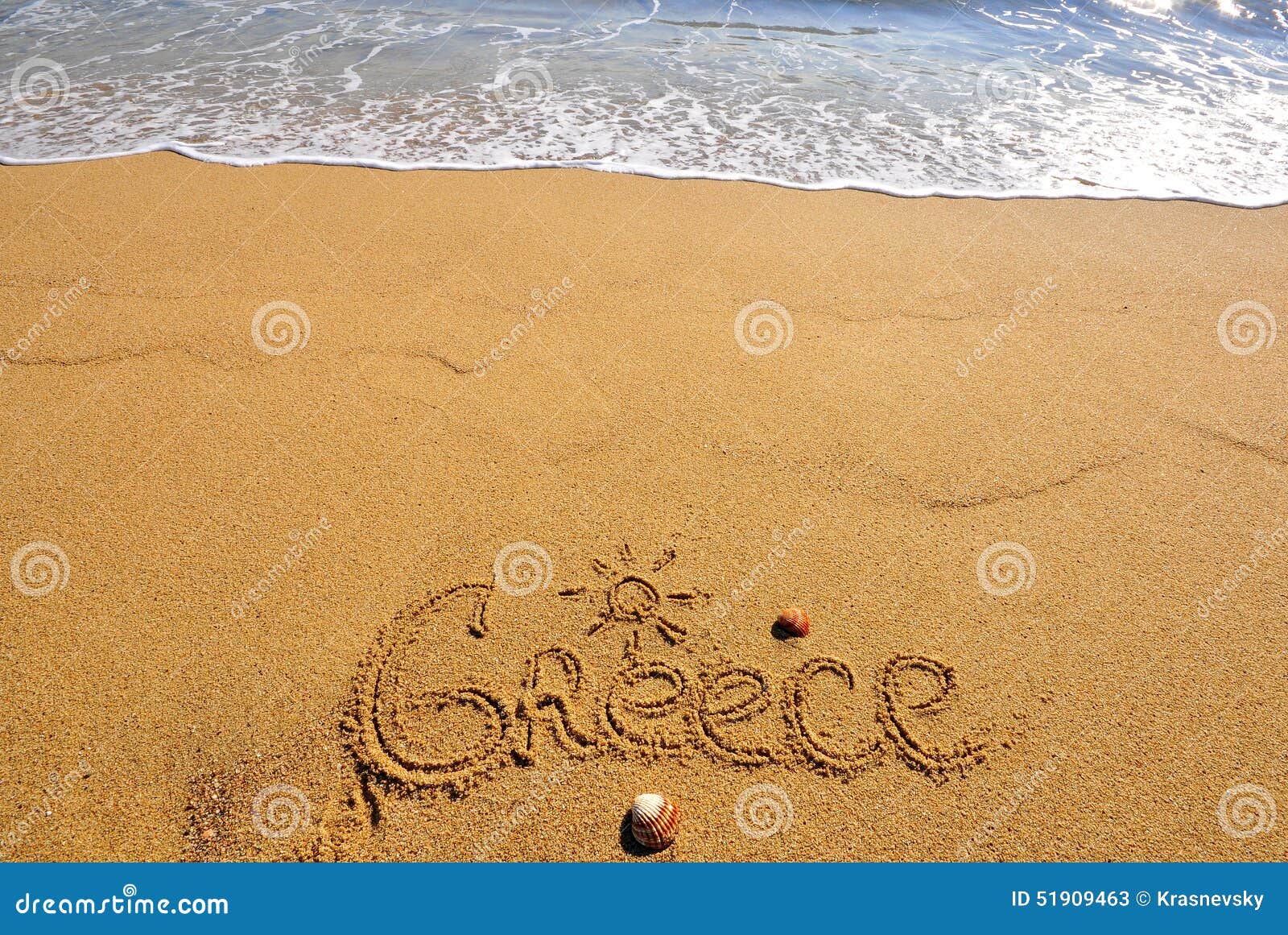 Greece sign on the beach stock image. Image of wave, time - 51909463