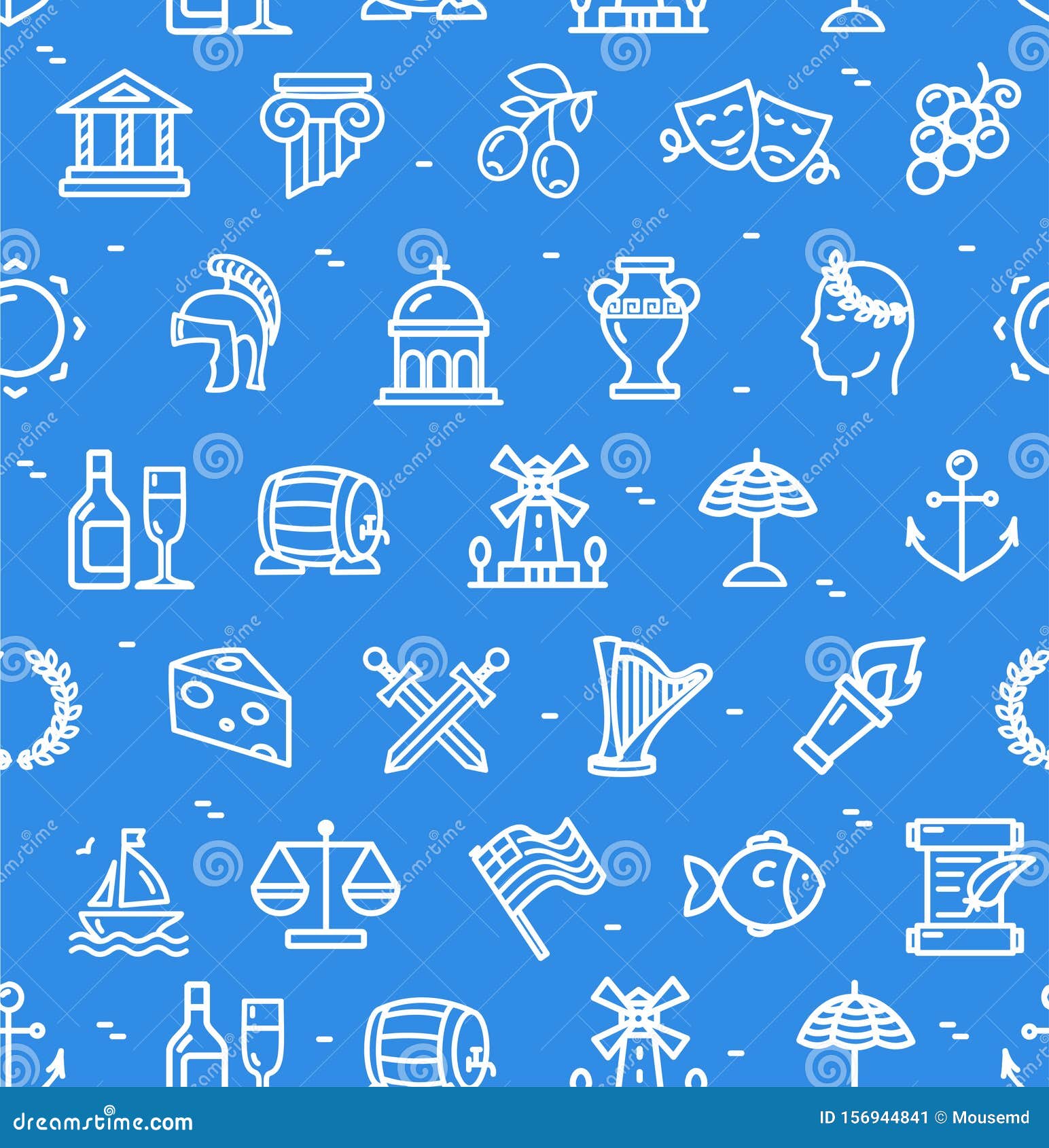 Greece Signs Seamless Pattern Background on a Blue. Vector Stock Vector ...