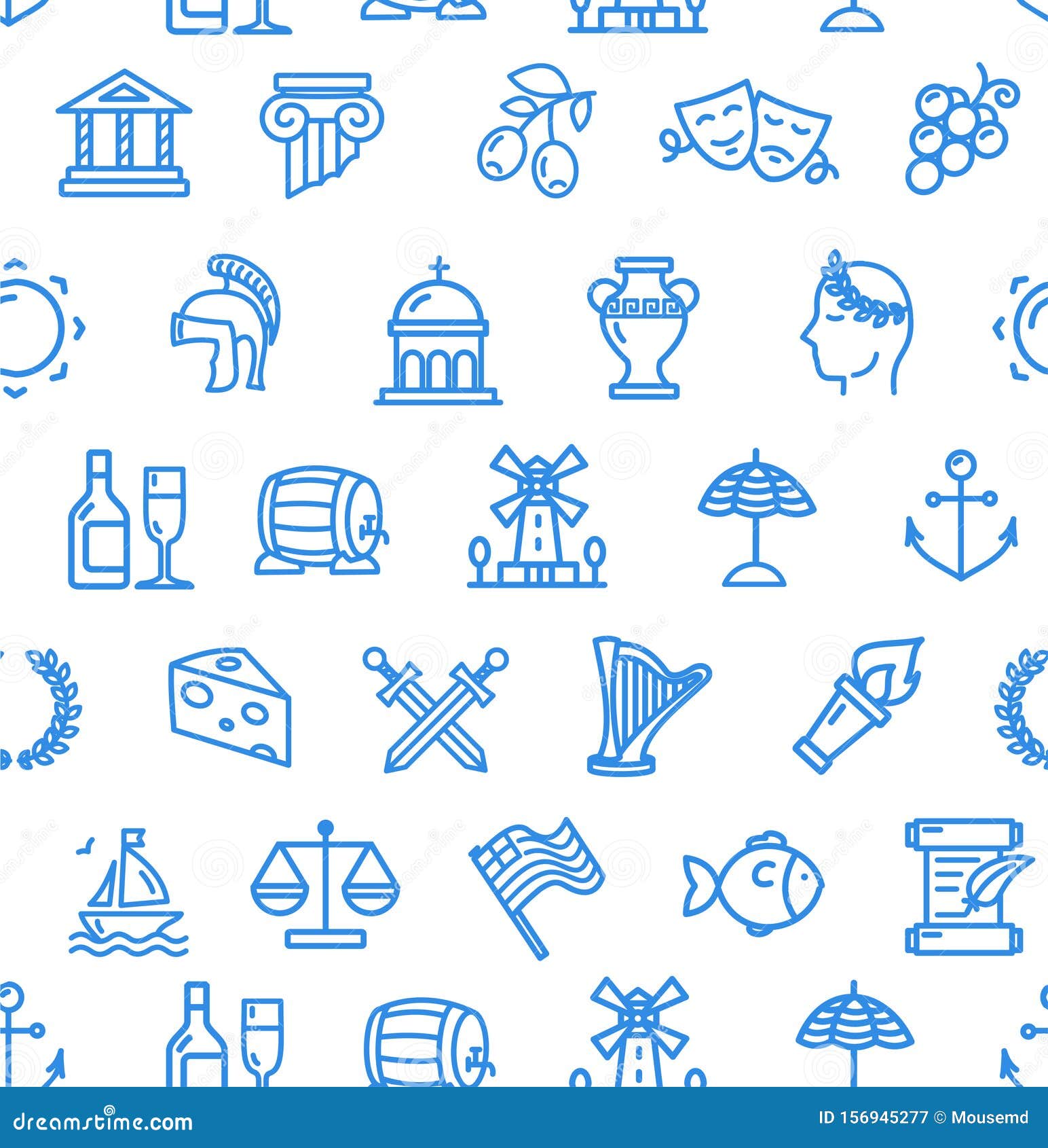Greece Signs Seamless Pattern Background on a White. Vector Stock ...