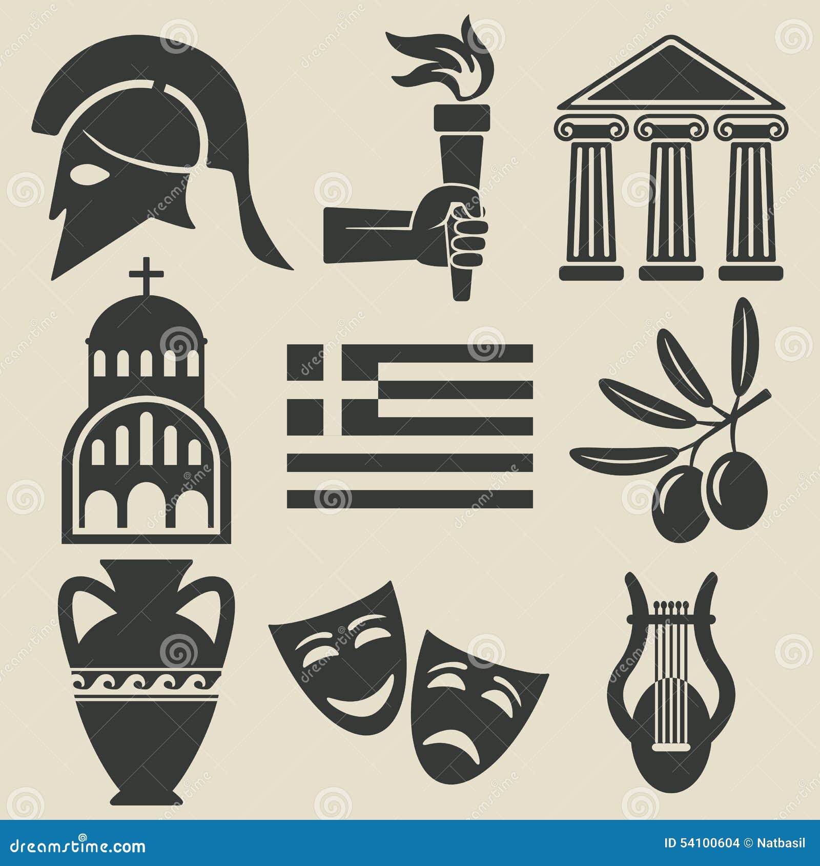 Greece symbol icons set stock vector. Illustration of helmet - 54100604