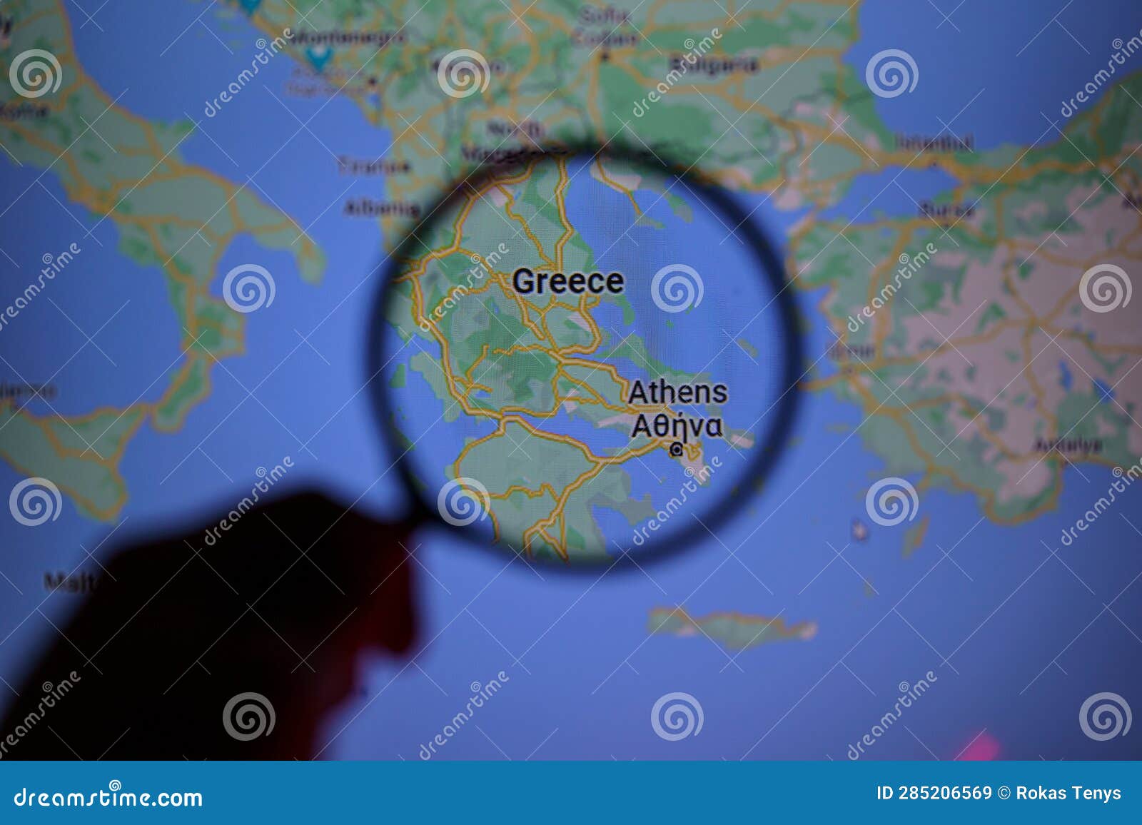 Greece Trough Magnifying Glass on Map Editorial Stock Image - Image of ...