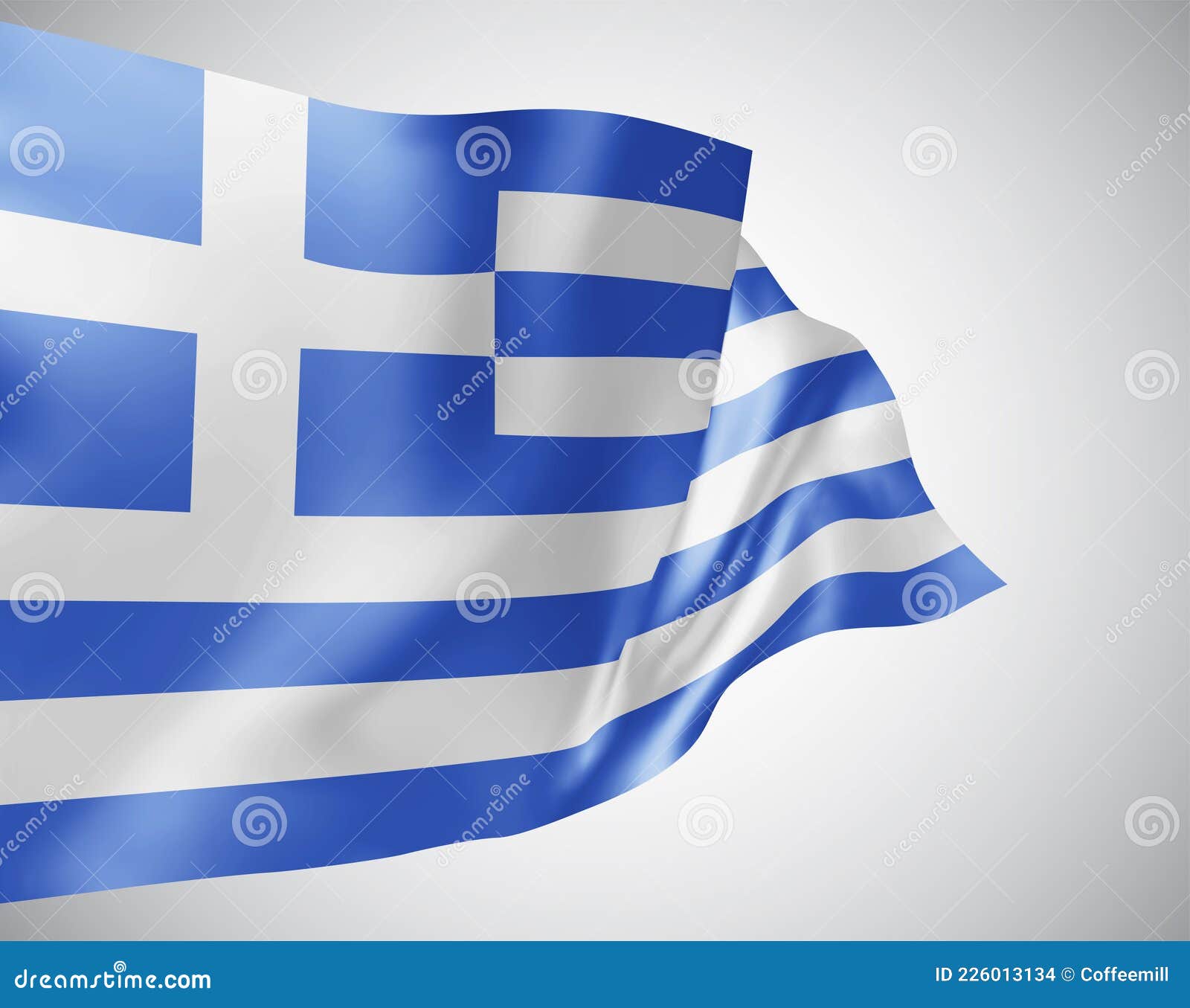 Greece, Vector Flag with Waves and Bends Waving in the Wind on a White ...