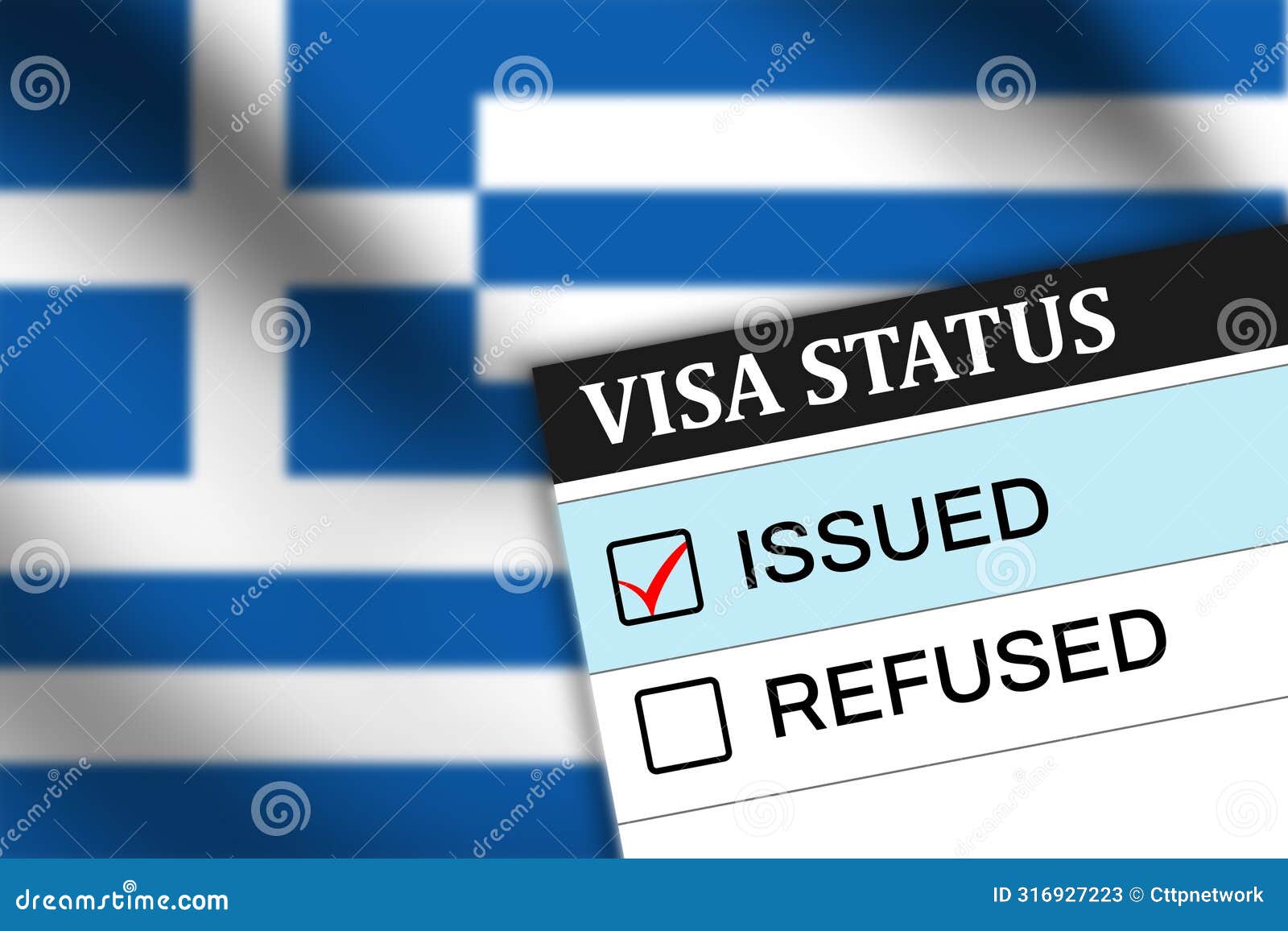 Greece Visa Status Issued Showing on Paper and Flag in the Background ...