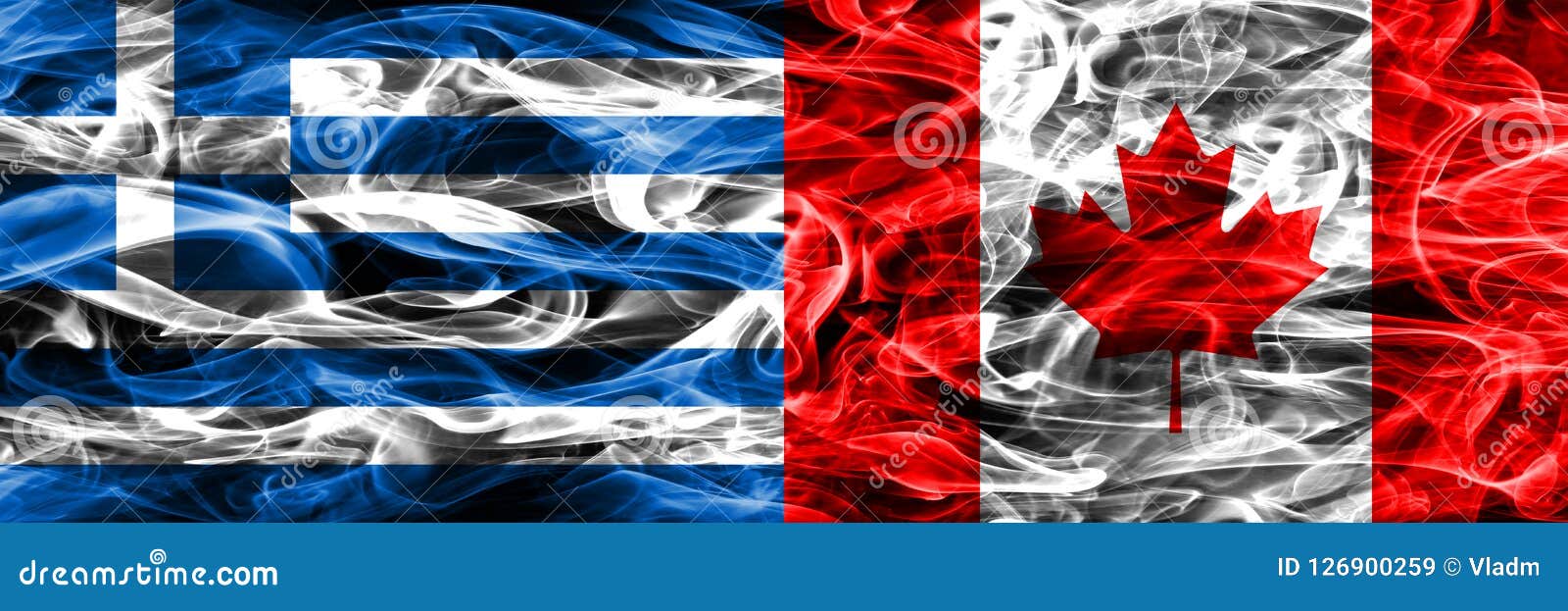 Greece Vs Canada Smoke Flags Placed Side by Side. Thick Colored Stock ...