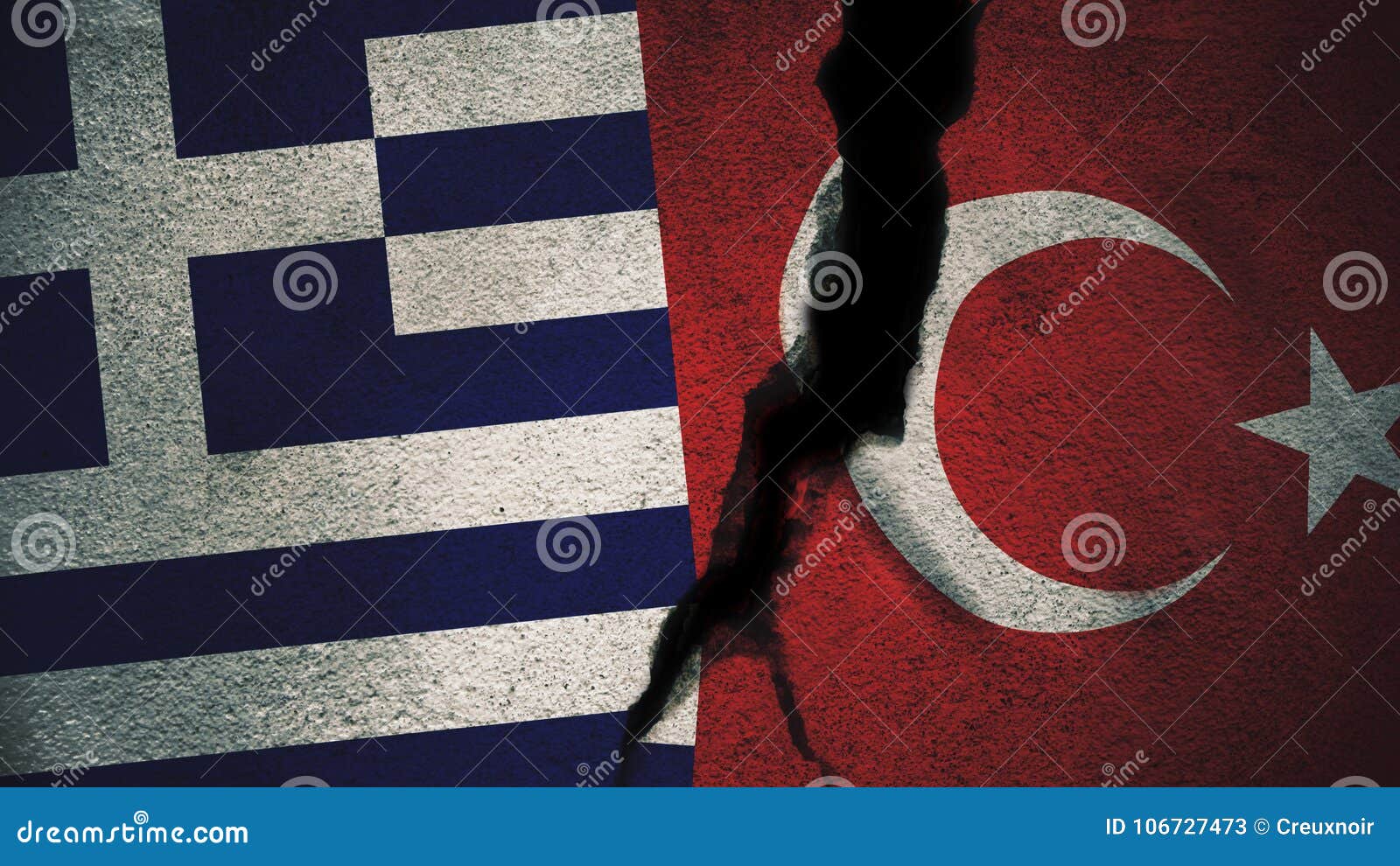 Greece Vs Turkey Flags on Cracked Wall Stock Illustration ...