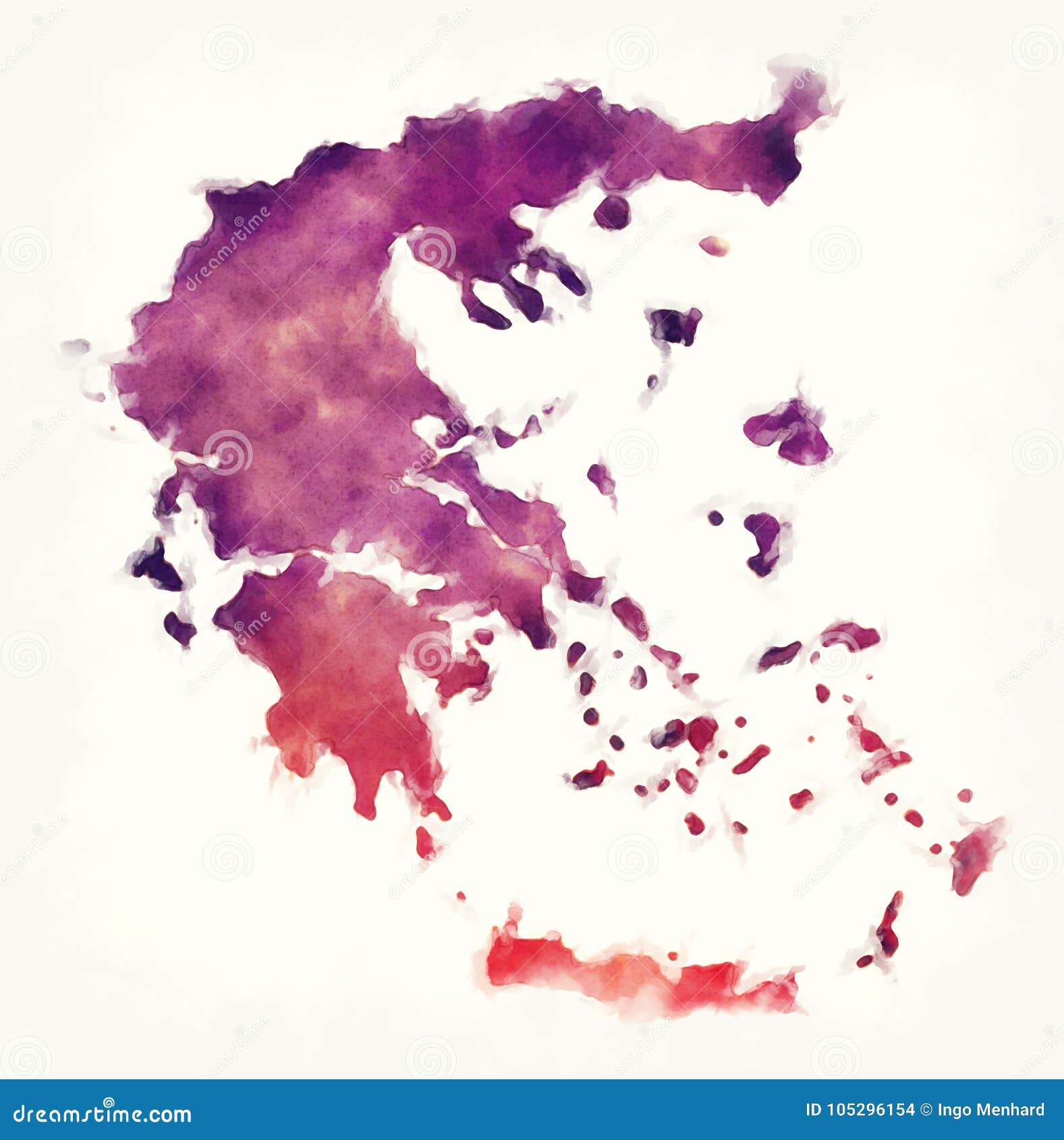 Greece Watercolor Map Vector Illustration Of Green Color With Border ...