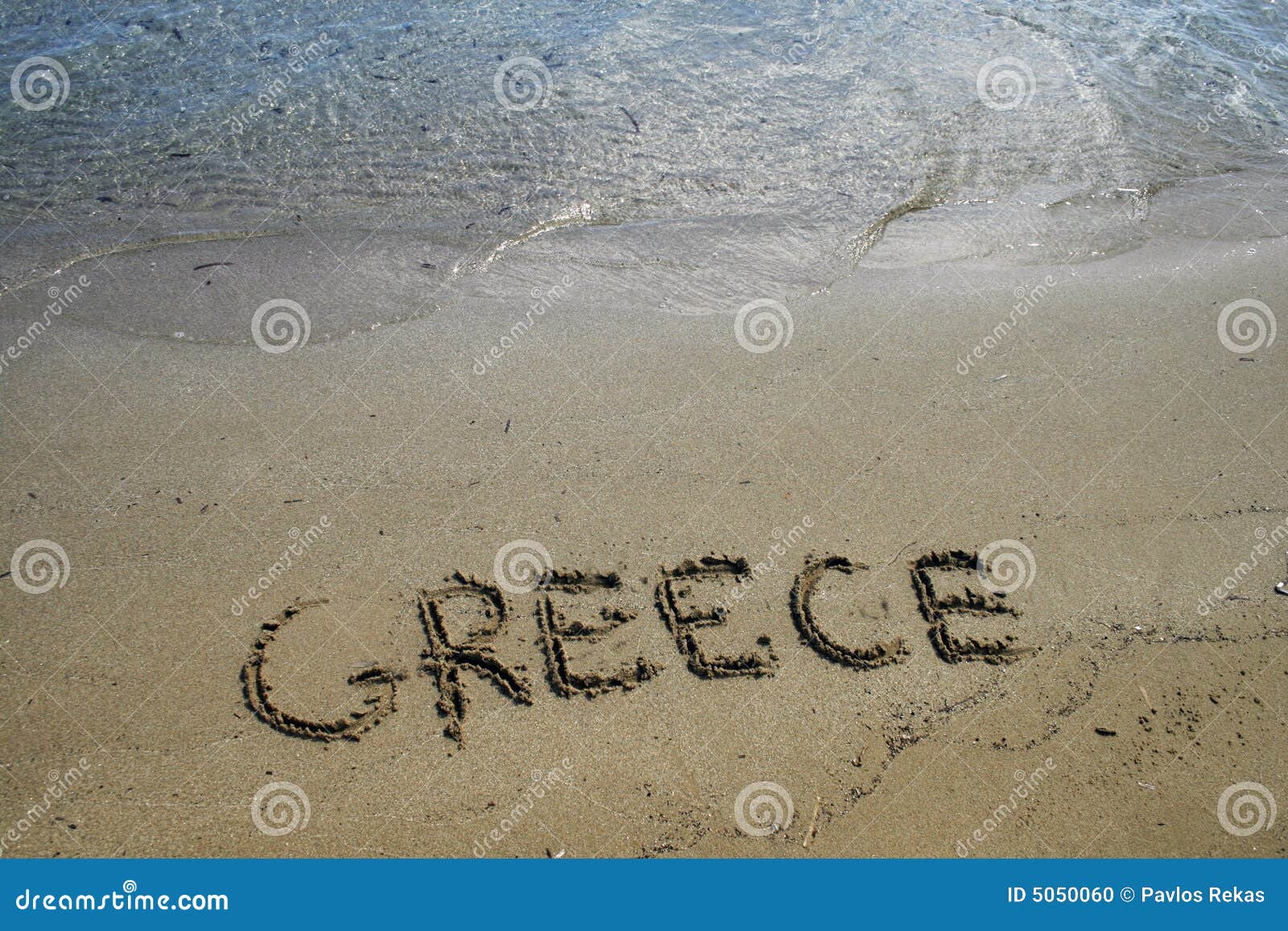 Greece written in the Sand stock photo. Image of beach - 5050060