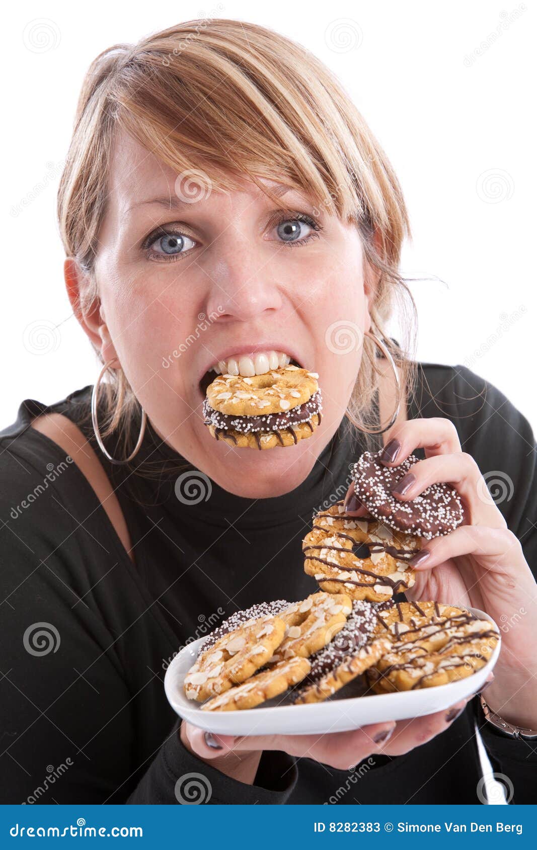 Greed stock image. Image of female, mouth, earring, cookies - 8282383
