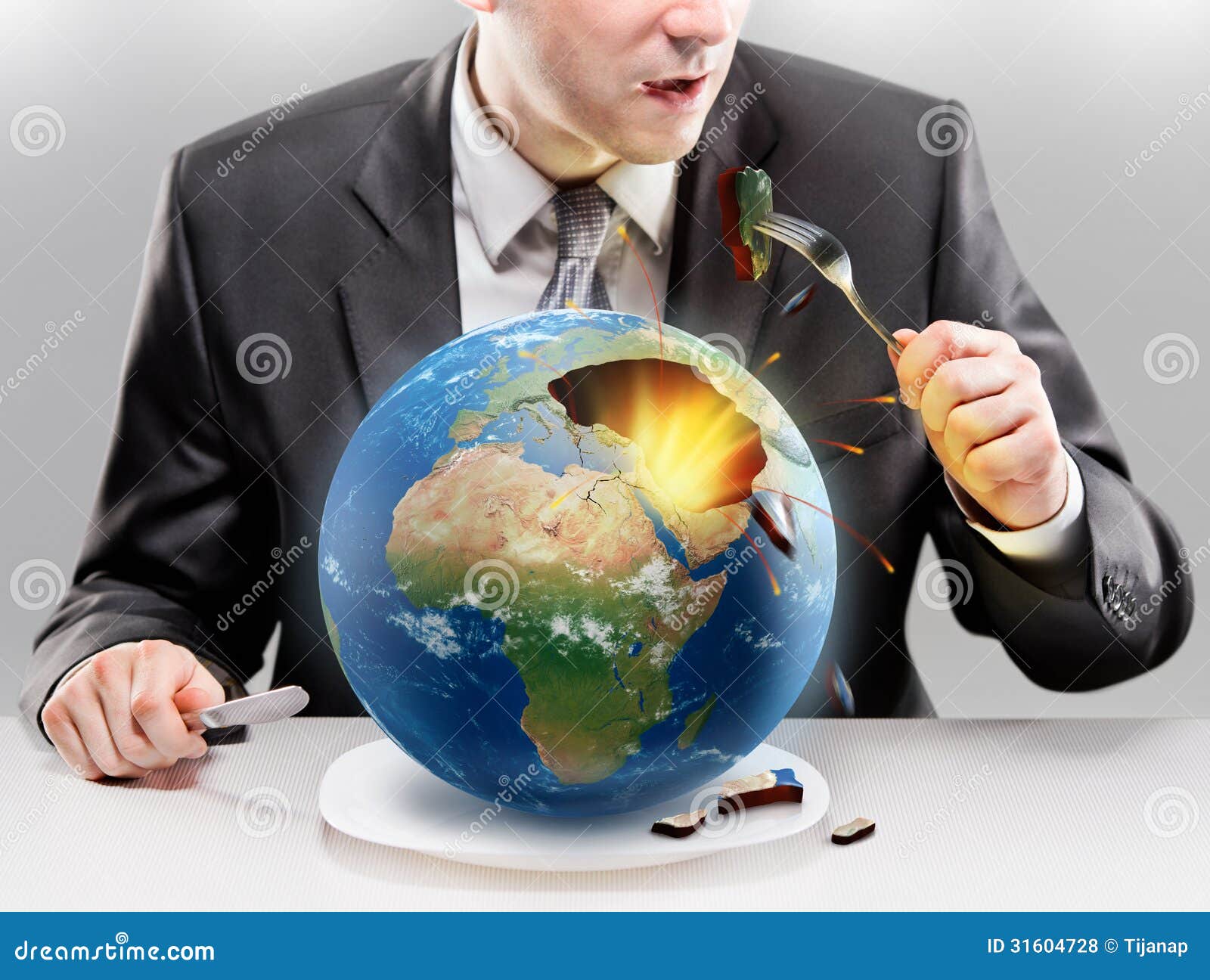 Greedy Businessman Eating Planet Earth Stock Photo - Image of destroy ...