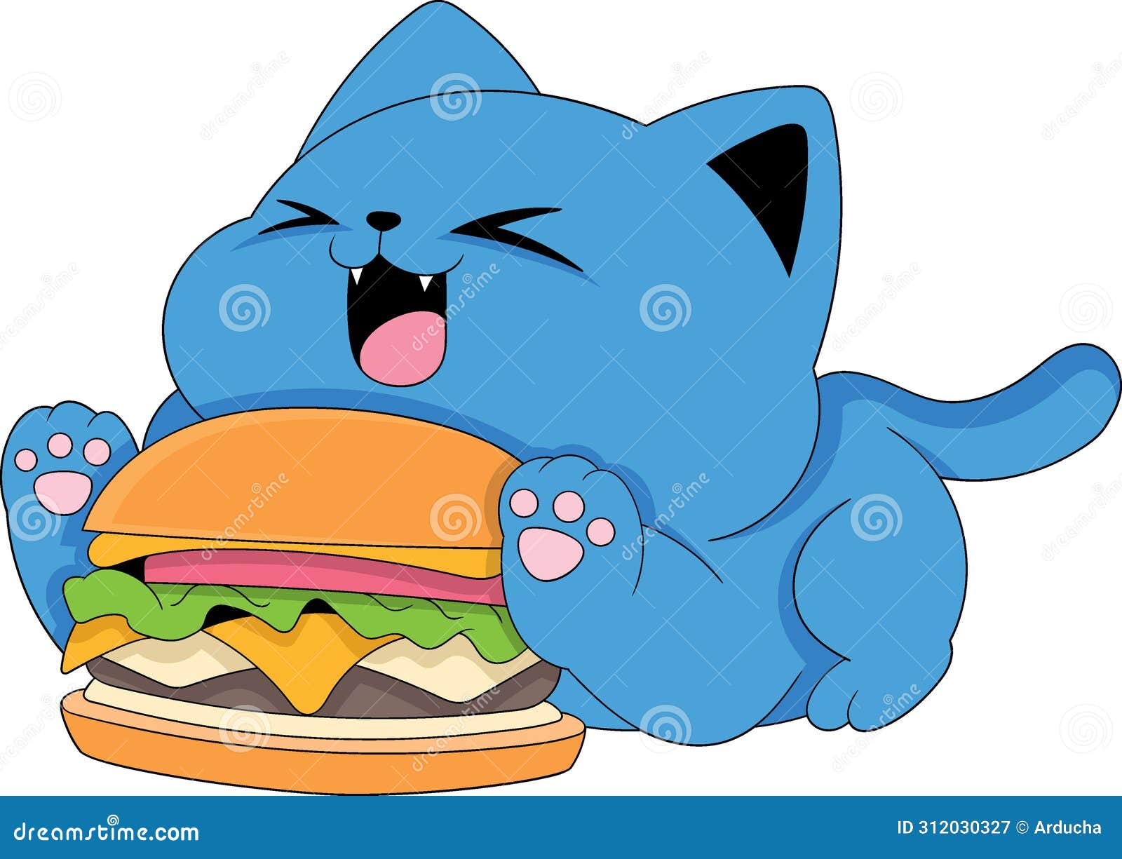 Greedy Cat is Happy To Get a Large Portion of Hamburger Stock Vector ...