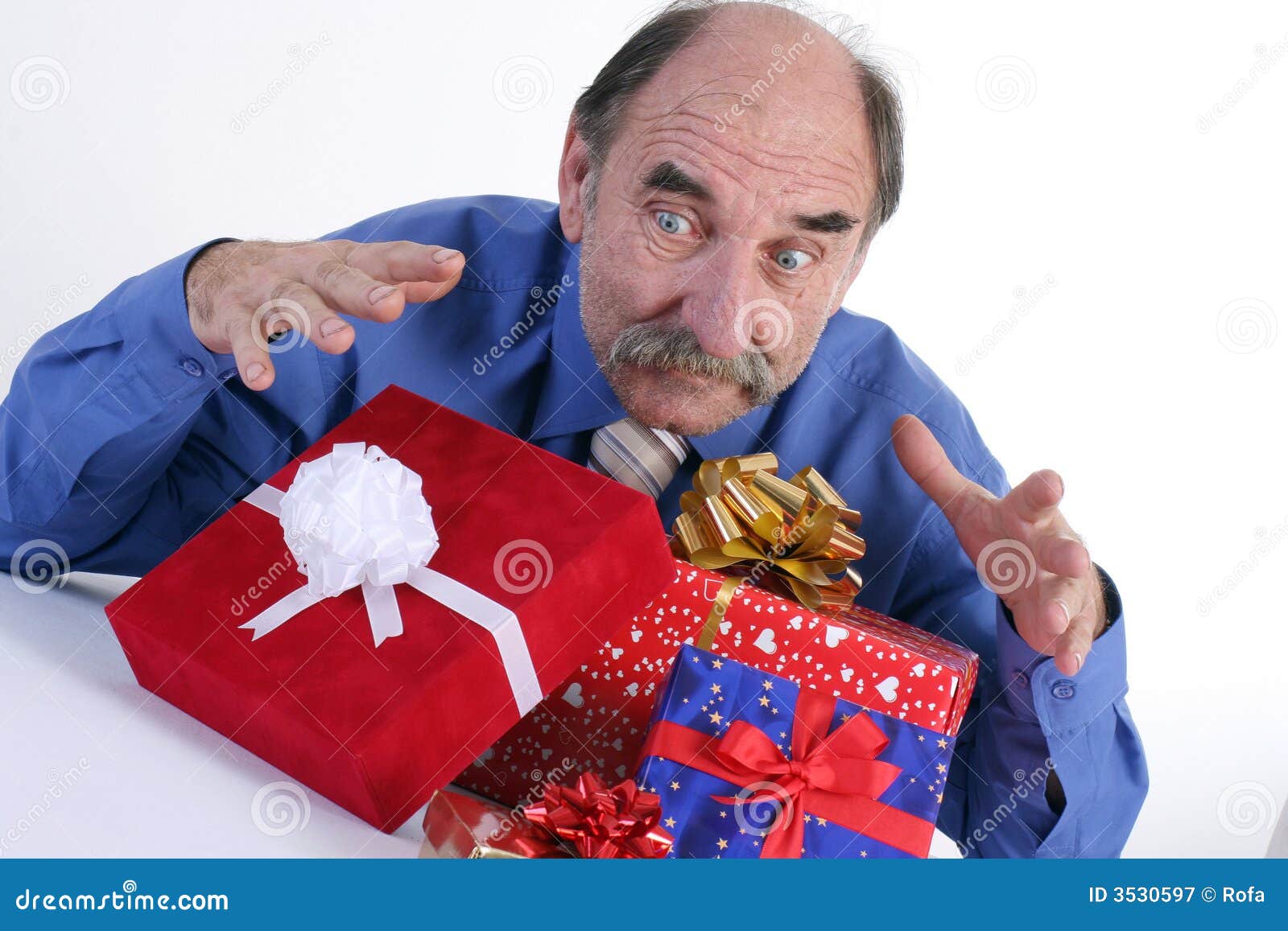 Greedy man with gifts stock image. Image of paper, retired - 3530597