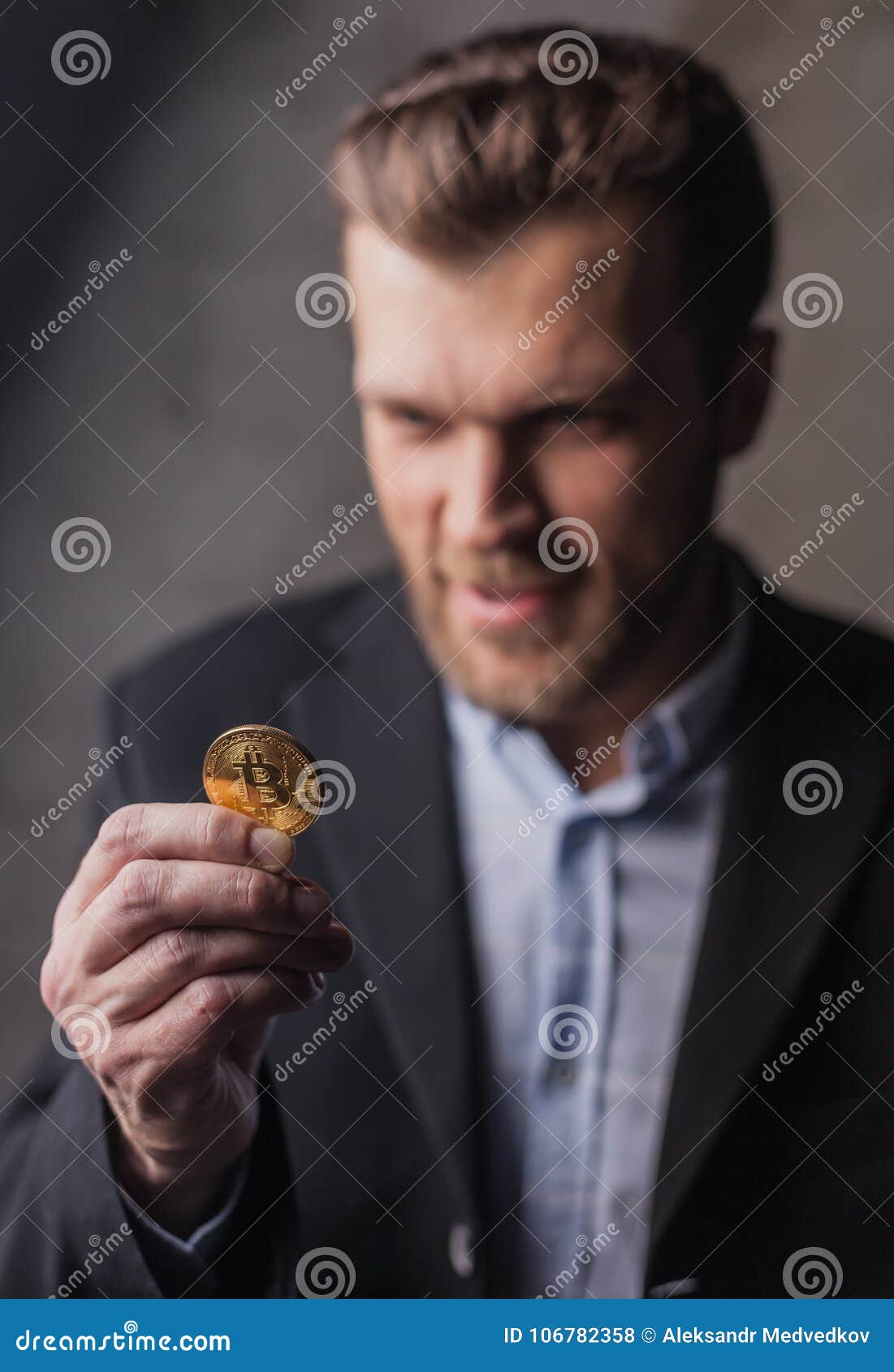 Greedy Man Looking at Bitcoin Stock Photo - Image of market, banking ...