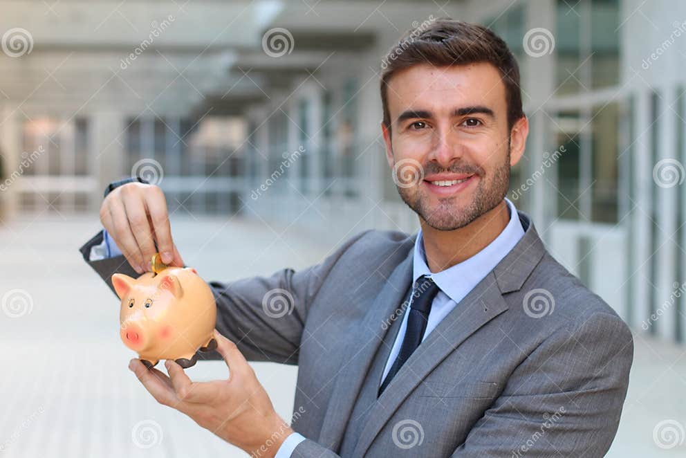 Greedy Man Saving His Money Stock Photo - Image of handsome, economical ...