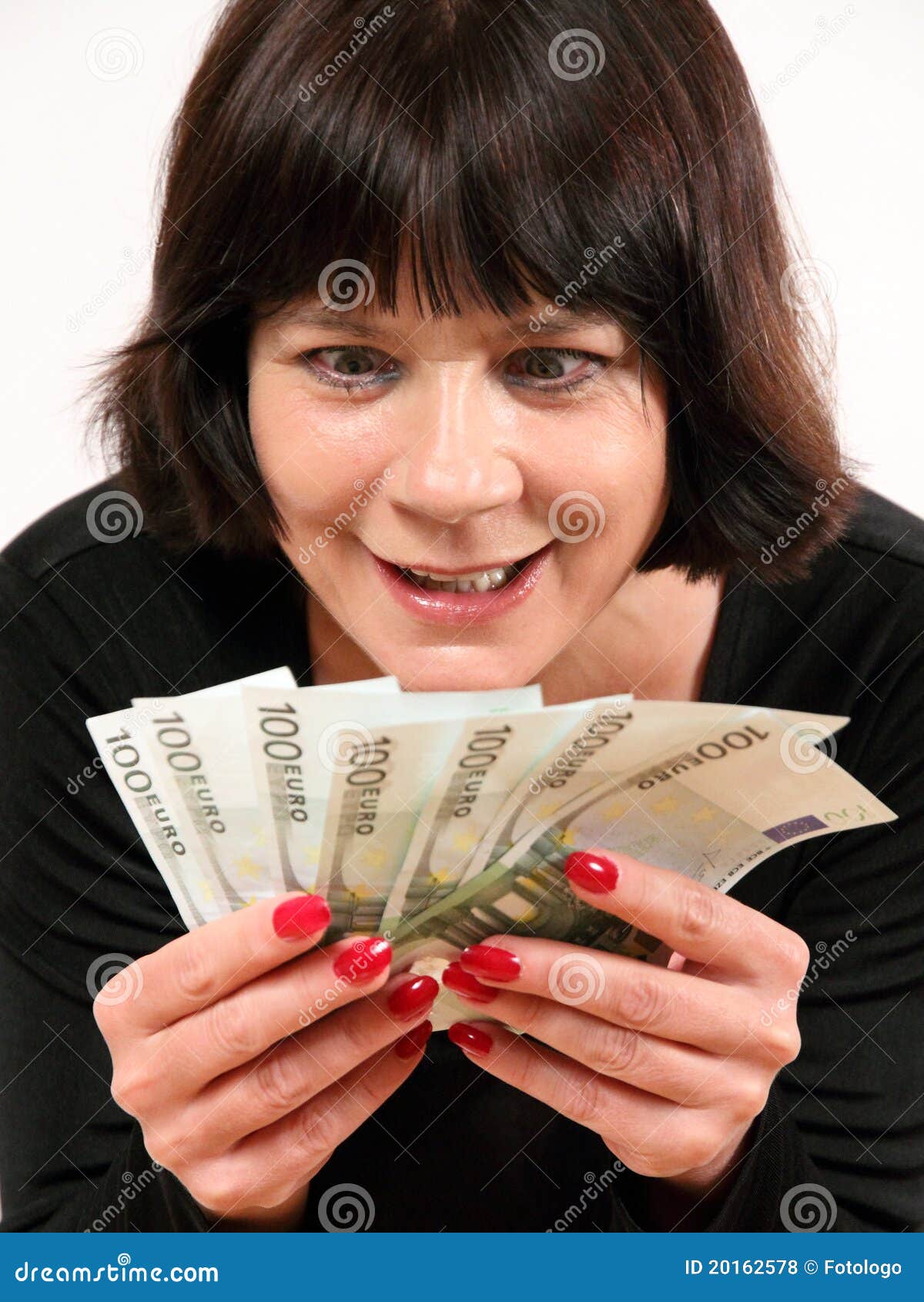 Greedy For Money. Portrait Of Avaricious Rich Girl In Denim Shirt ...