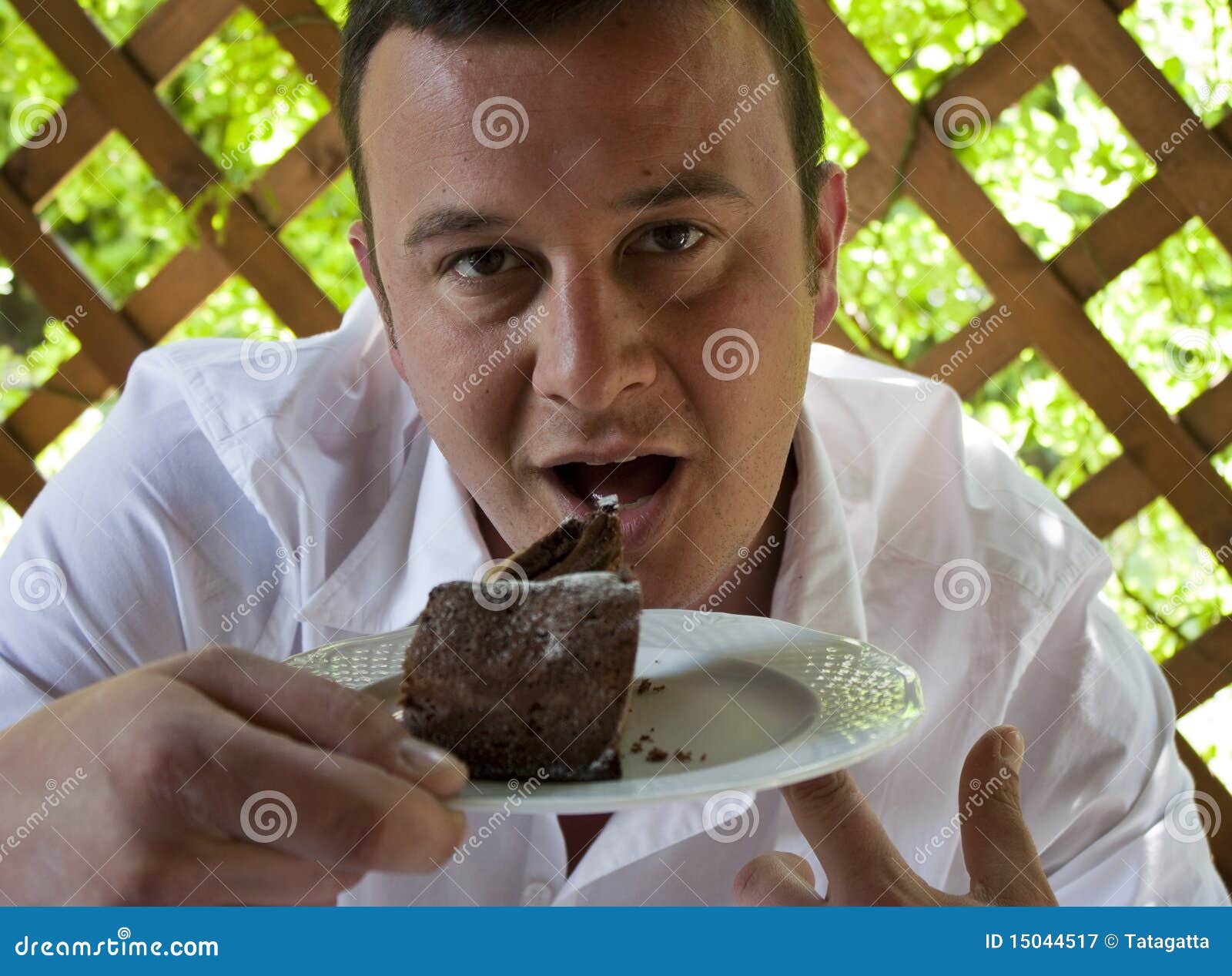 Greedy Young Man with Cake stock image. Image of eating - 15044517