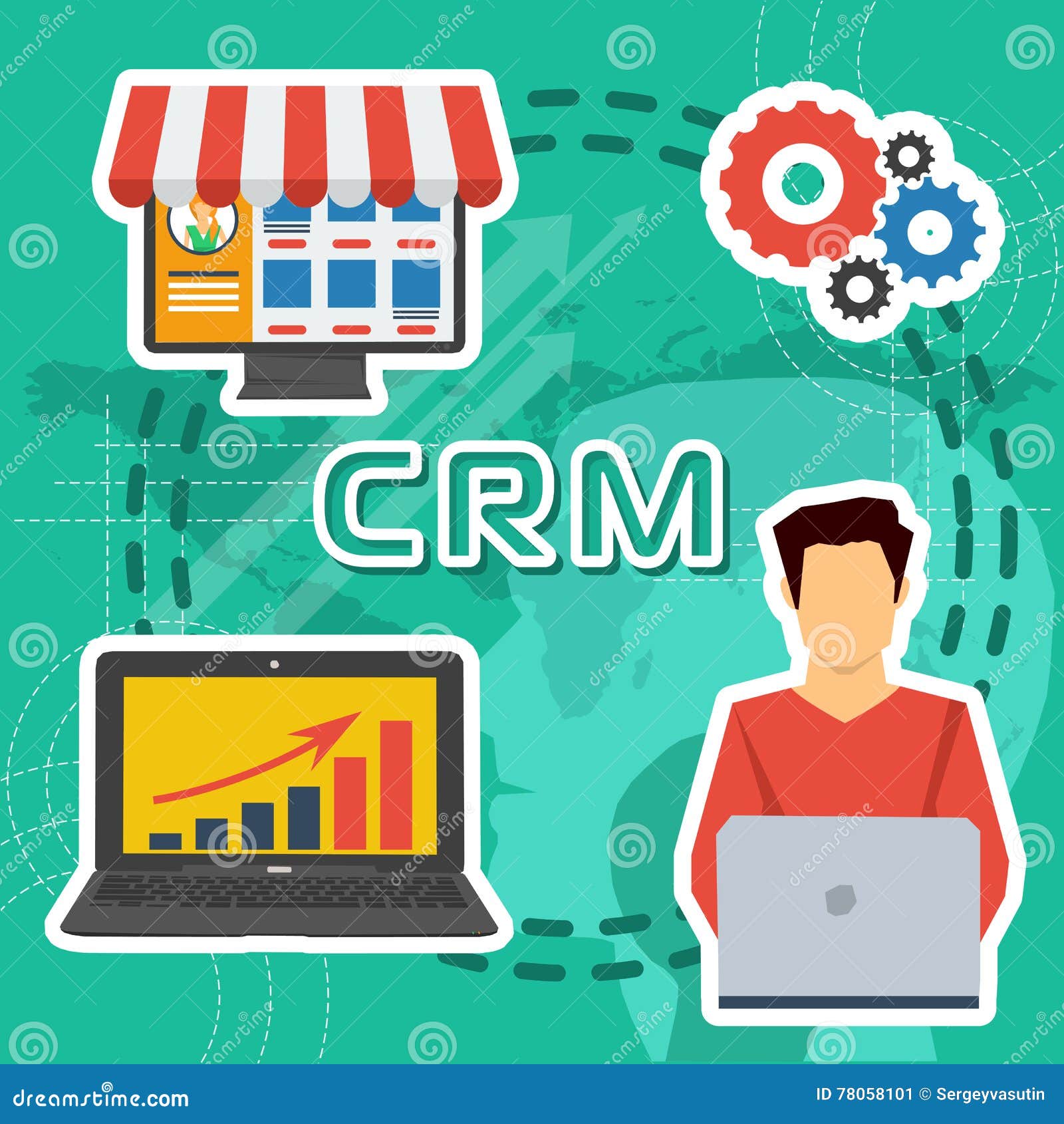 Greeen Background CRM Concept - Thick Lines Stock Illustration ...