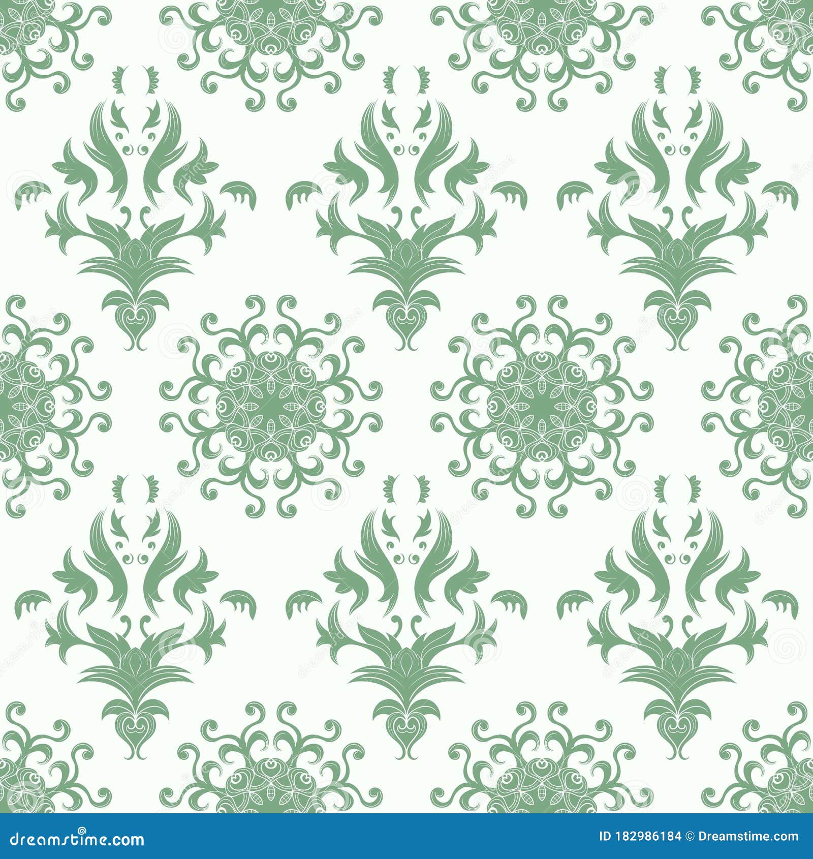 Greeen Damask Seamless Pattern Background Design Stock Vector ...