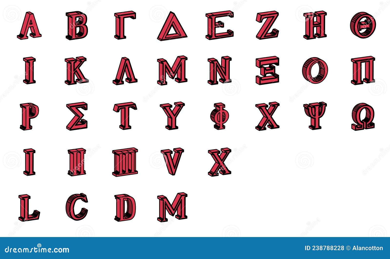 Greek Alphabet Letters in 3D Stock Vector - Illustration of beta ...