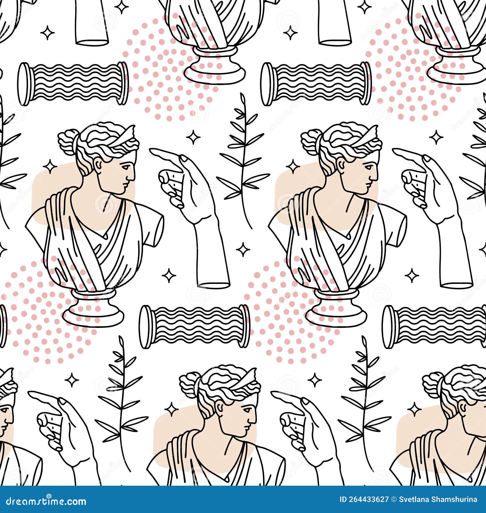 Greek Ancient Sculpture Seamless Pattern with Abstract Linear Elements ...