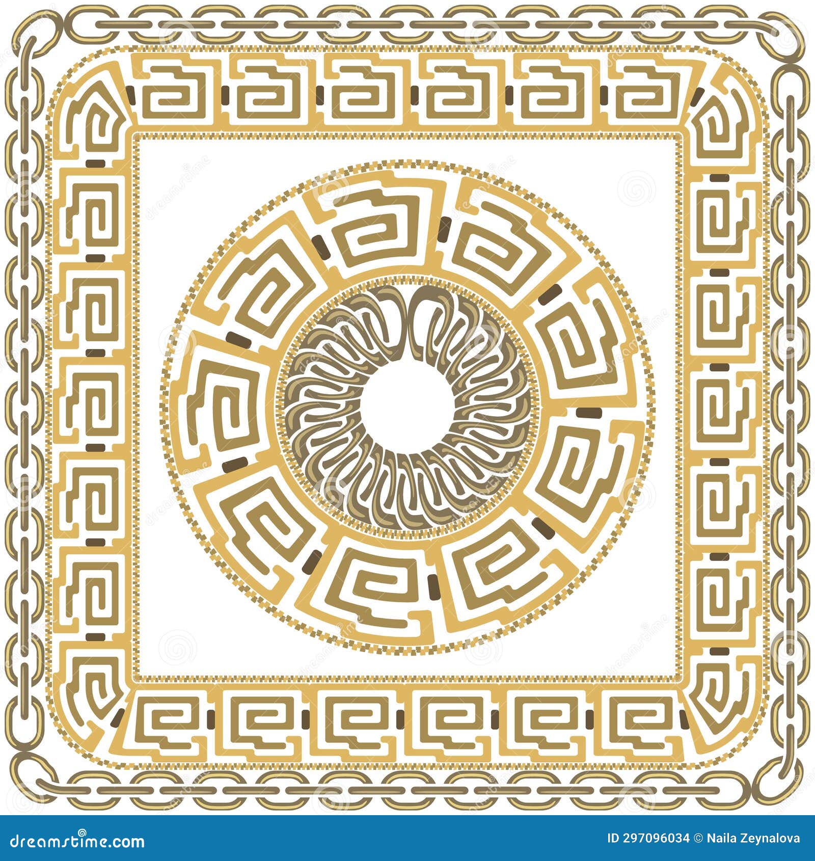 Greek Ancient Style Square Frame, Border, Round Mandala Seamless ...