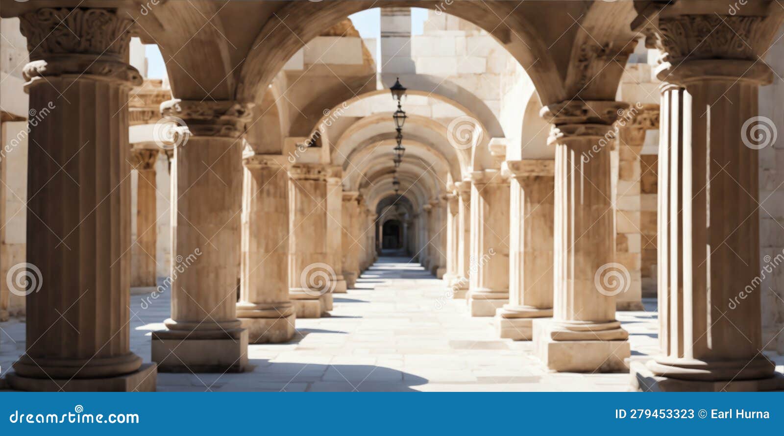Greek Architecture Corridor with Ancient Archs and Columns. Generative ...