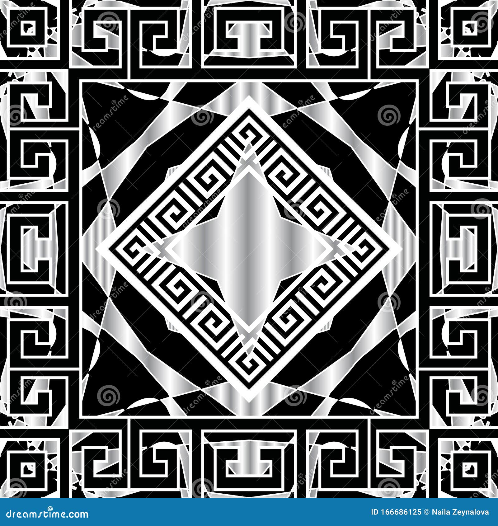 Greek Black and White 3d Geometric Vector Seamless Pattern. Elegant ...