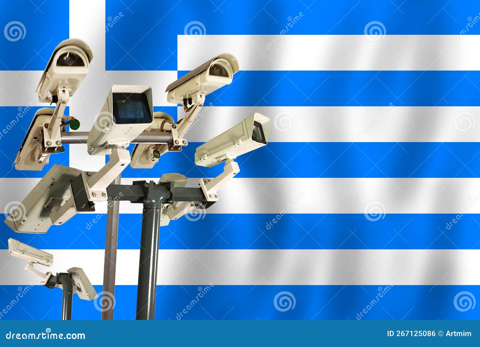Greek CCTV Camera on the Flag of Greece Surveillance, Security, Control ...