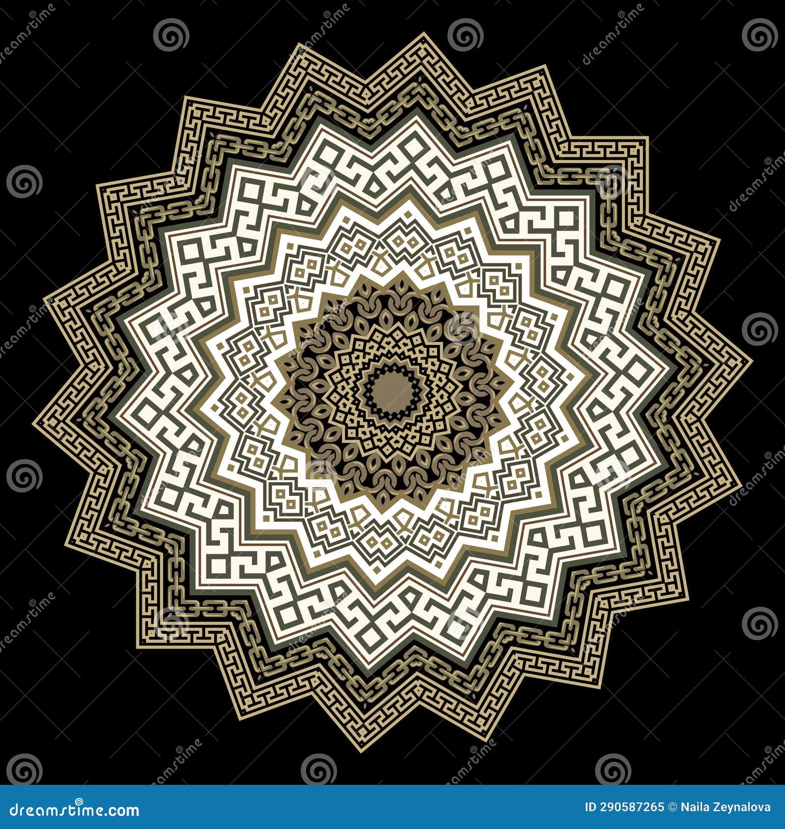 Greek Celtic Style Zigzag Mandala Pattern with Chains, Frames, Borders ...