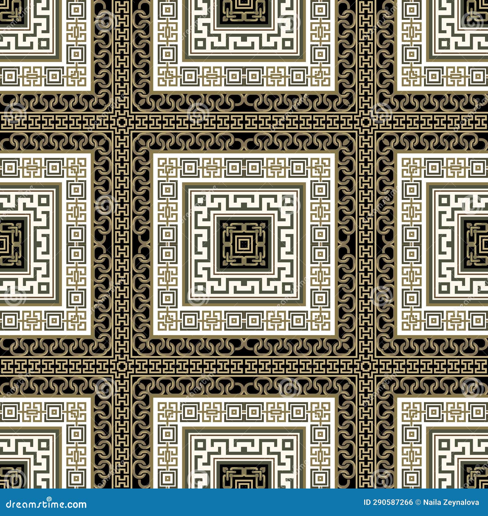 Greek Checkered Waffle Seamless Pattern. Squares Vector Background. Repeat Geometric Modern ...
