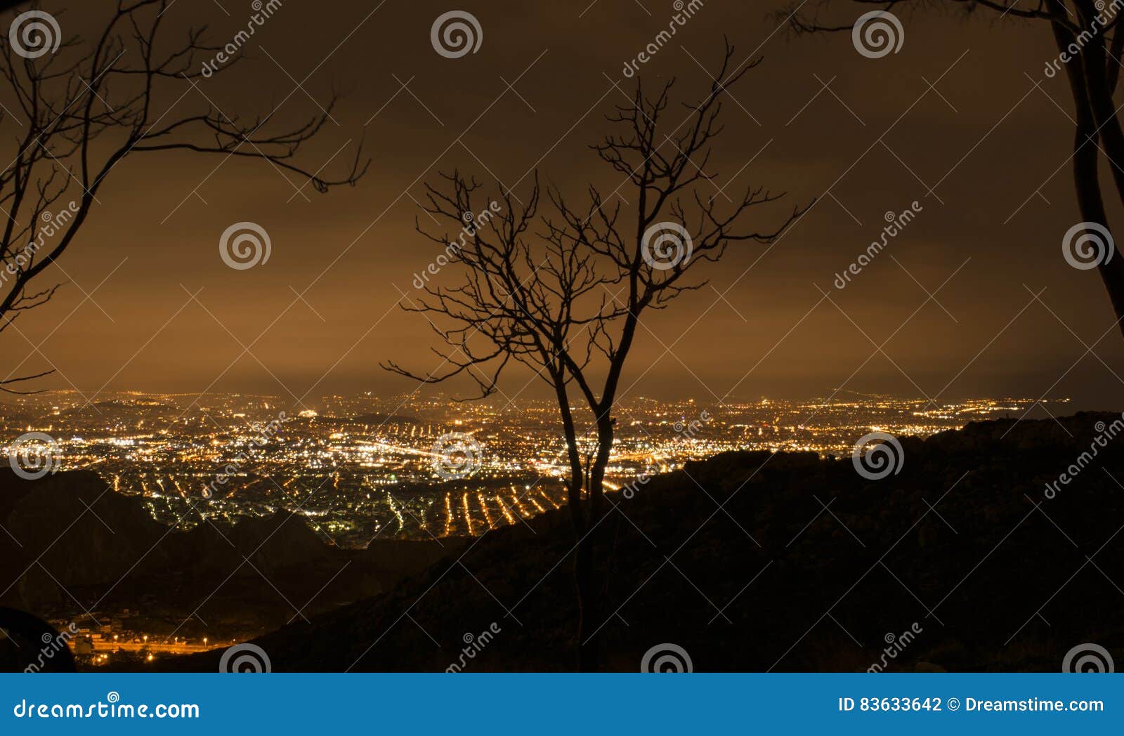 Greek City from Mountain by Night Stock Photo - Image of tree, city ...