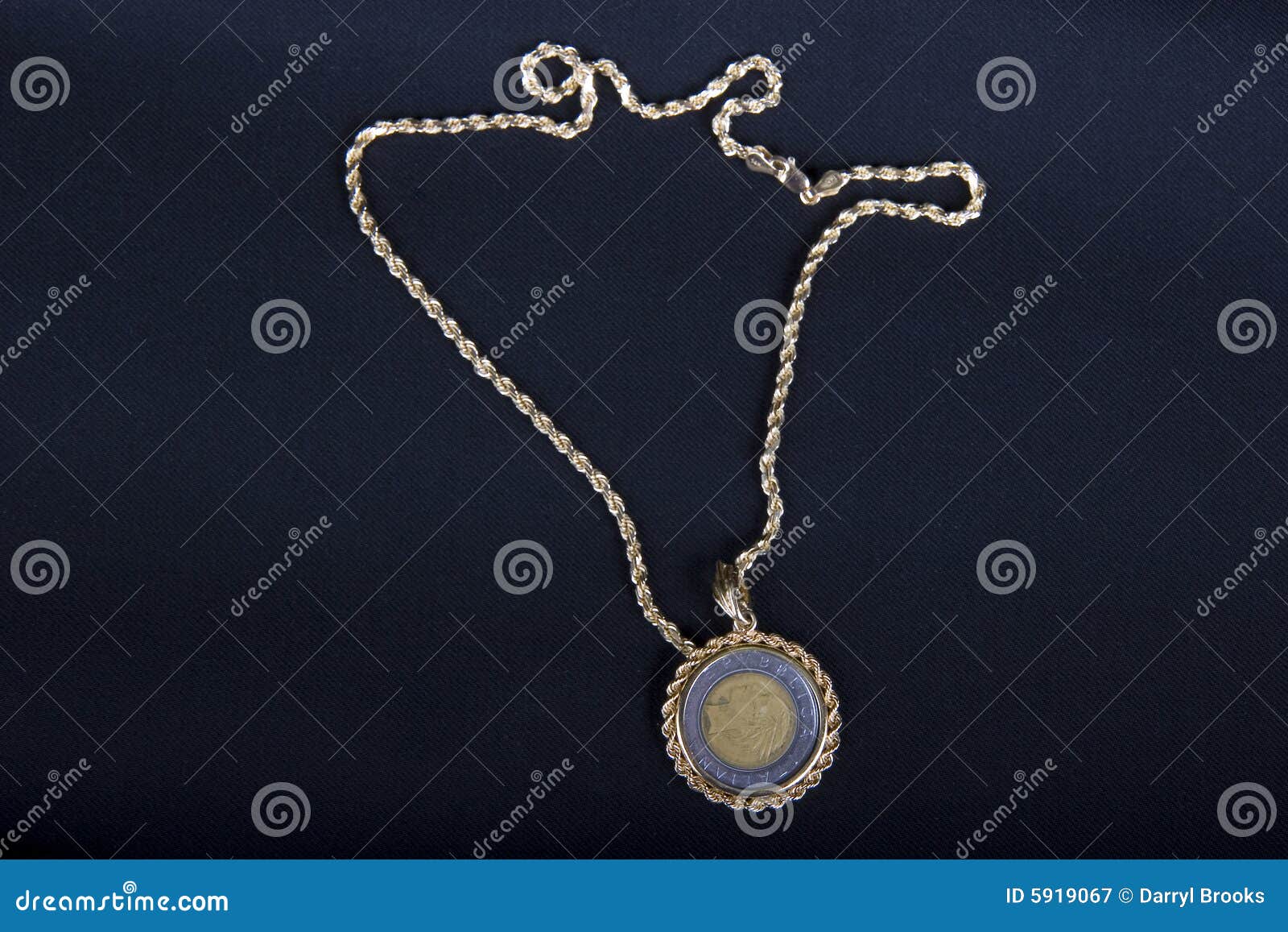 Greek Coin on Gold Chain stock image. Image of silver - 5919067