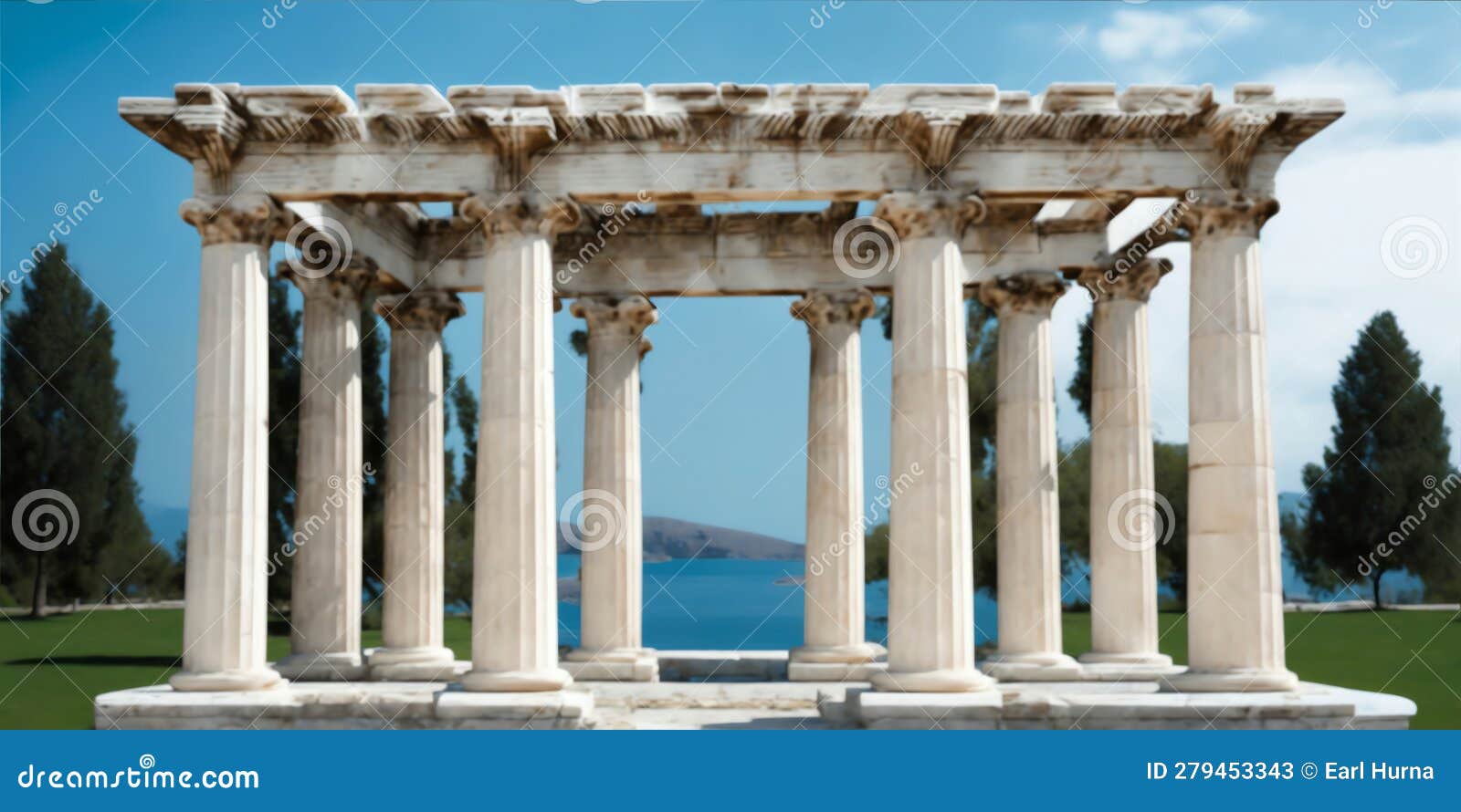 Greek Columns Archway Structure on Nature Landscape Background ...