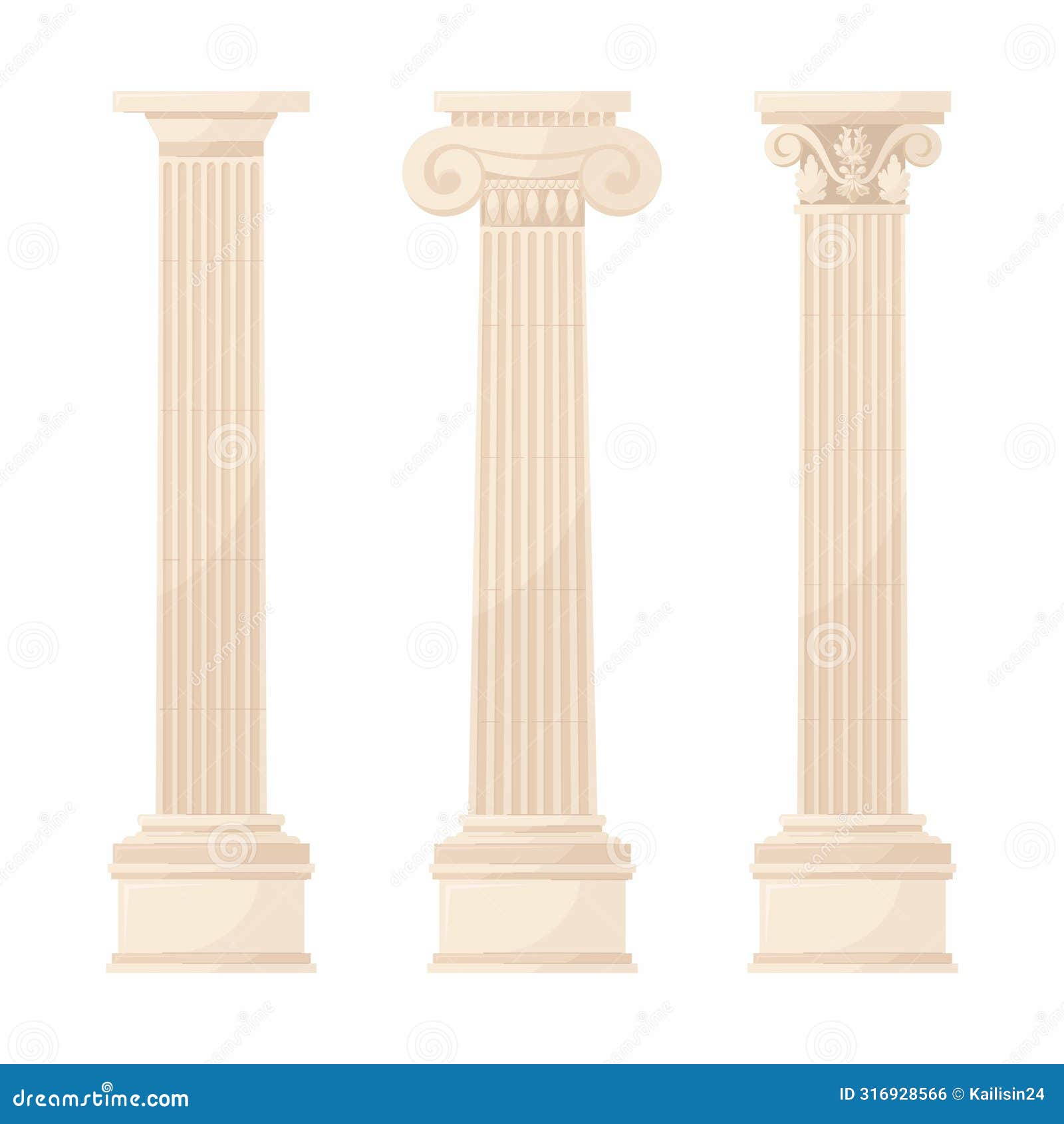 Greek Columns. a Set of Illustrations of Three Types of Greek Columns ...