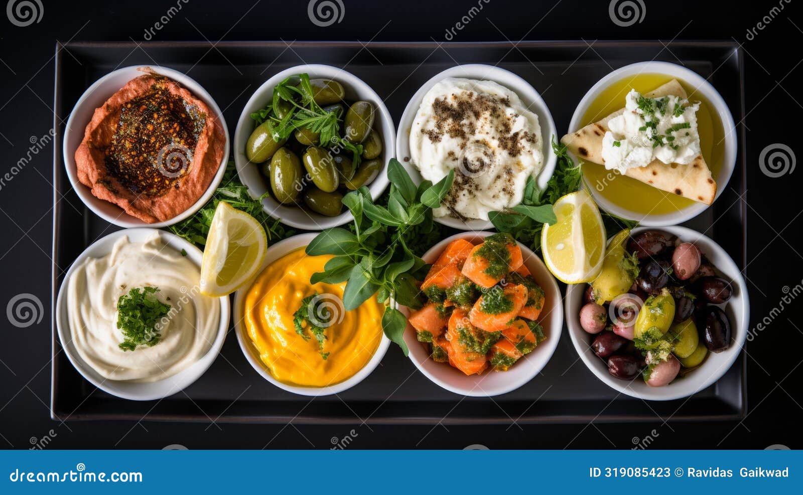 A Tray Of Assorted Herbal Teas In Colorful Teacups With Saucers And ...