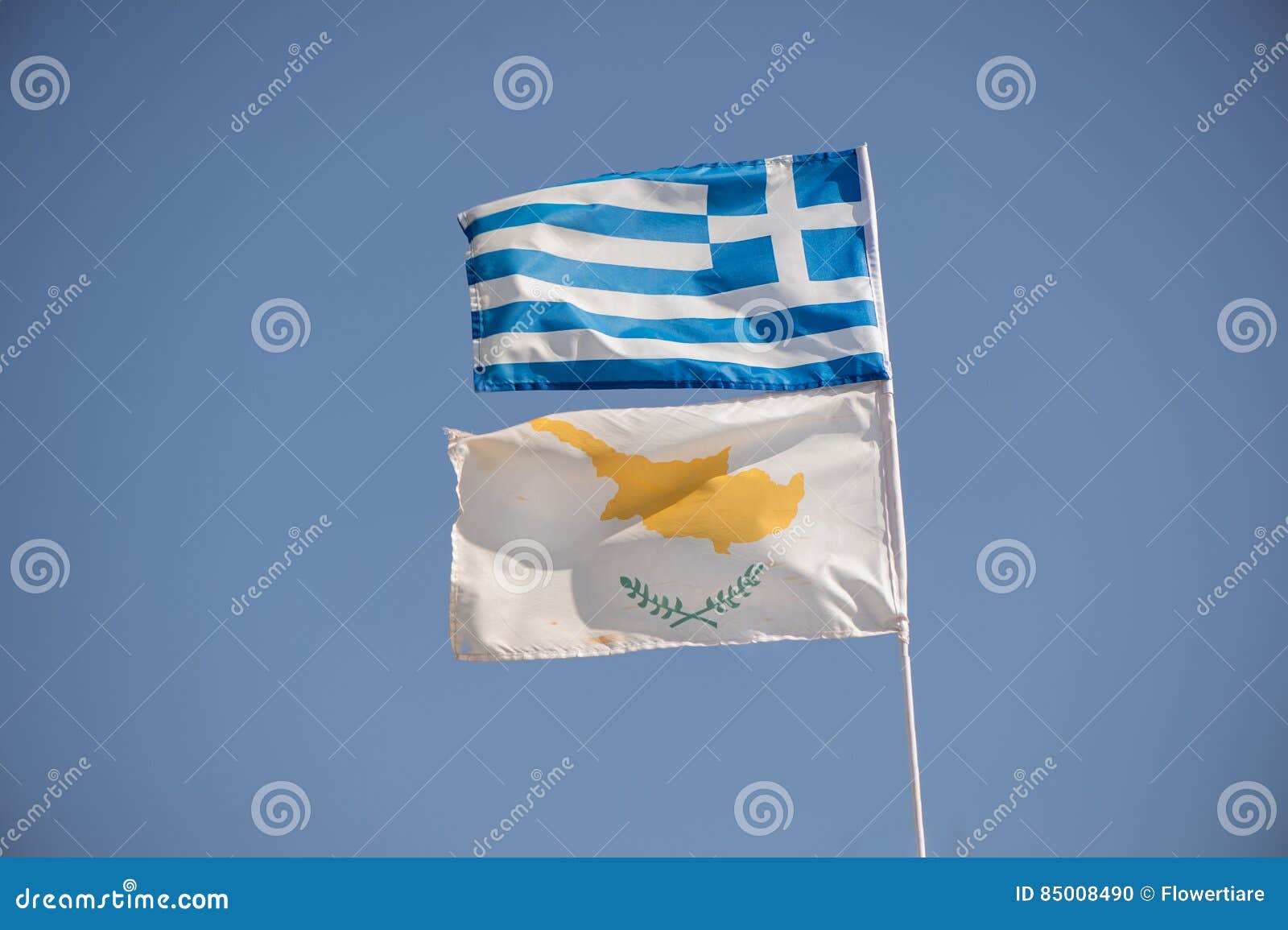 Greek and Cypriot Flags on the Background of the Sea Stock Photo ...