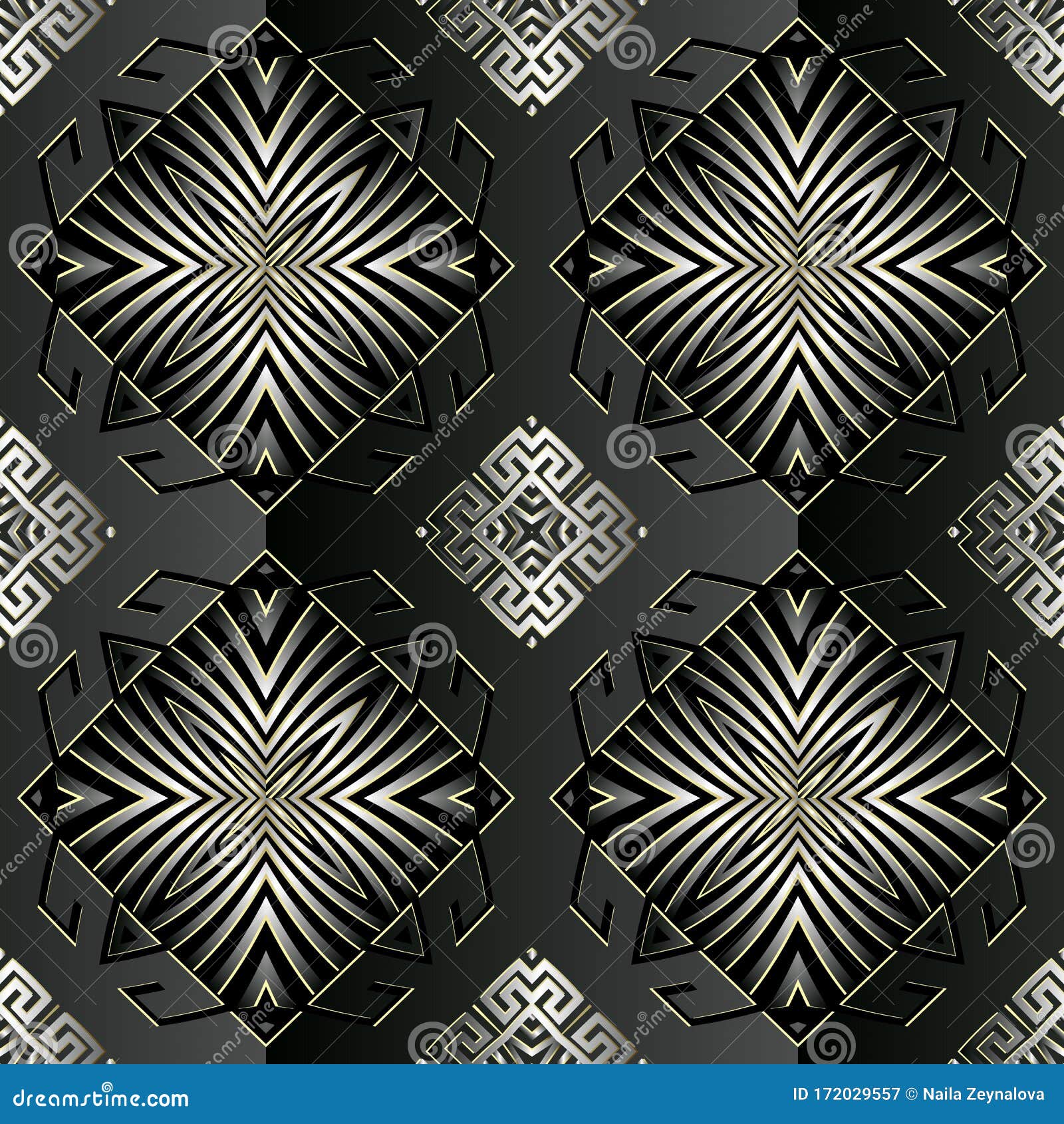 Greek 3d Textured Vector Seamless Pattern. Geometric Radial Lines and ...