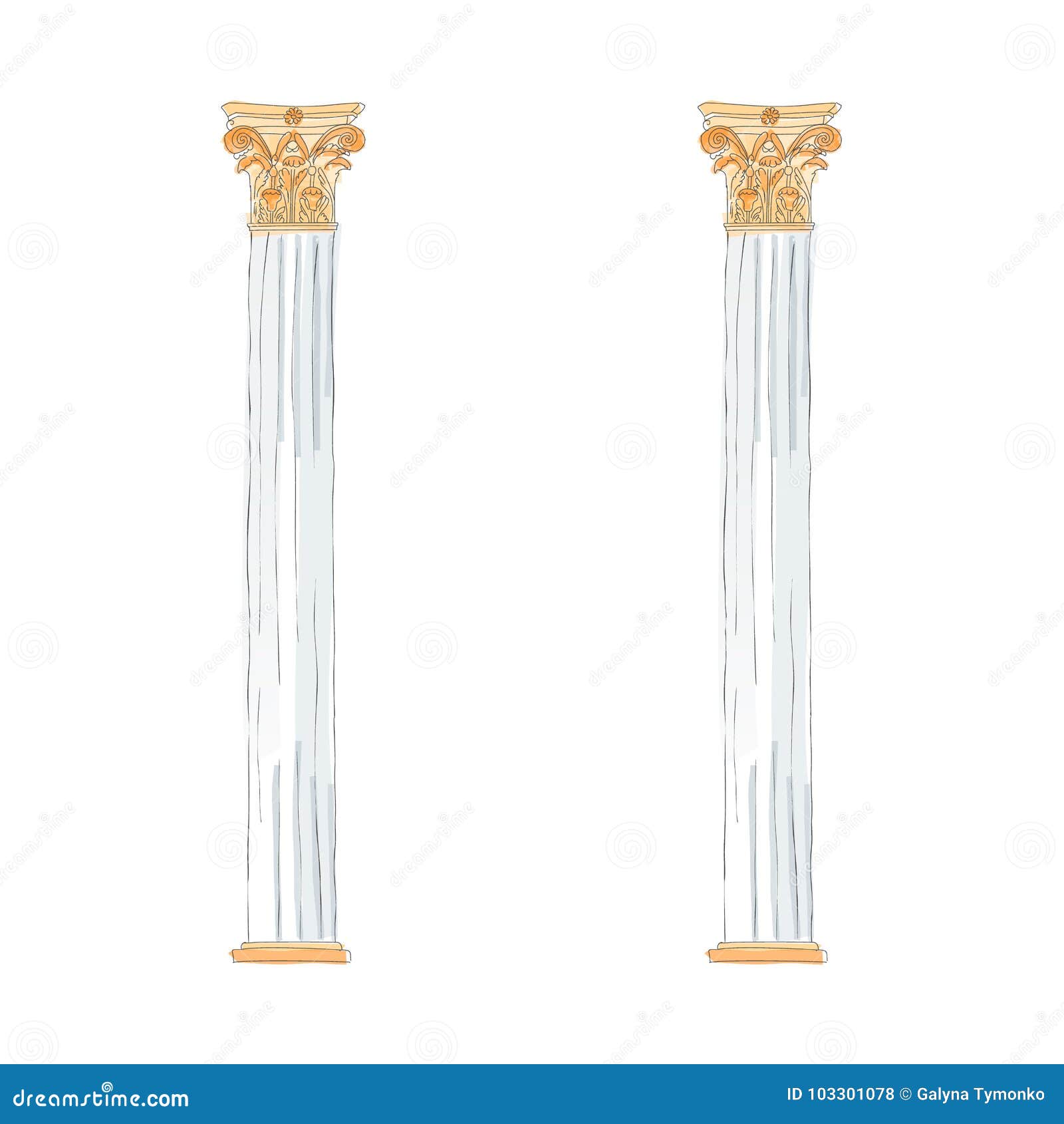 Greek Doodle Doric Ionic Corinthian Columns. Vector Illustration ...