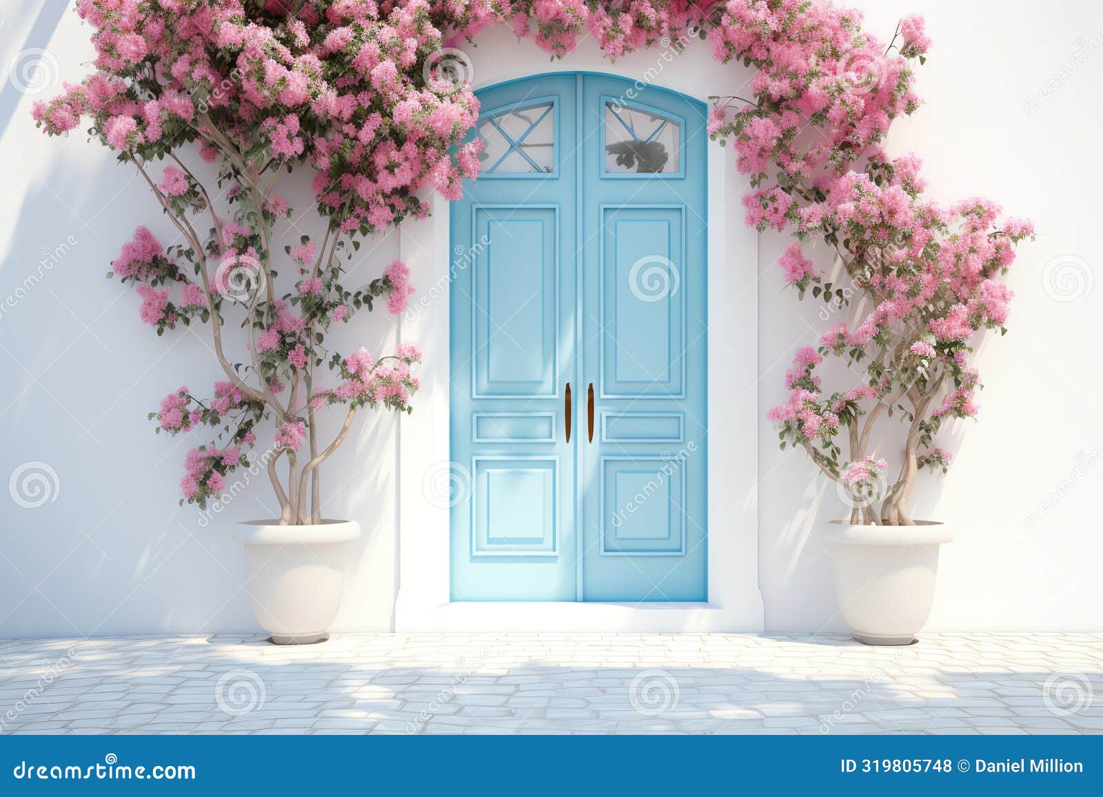 Greek Door Greek Landscape Background Stock Illustration - Illustration ...