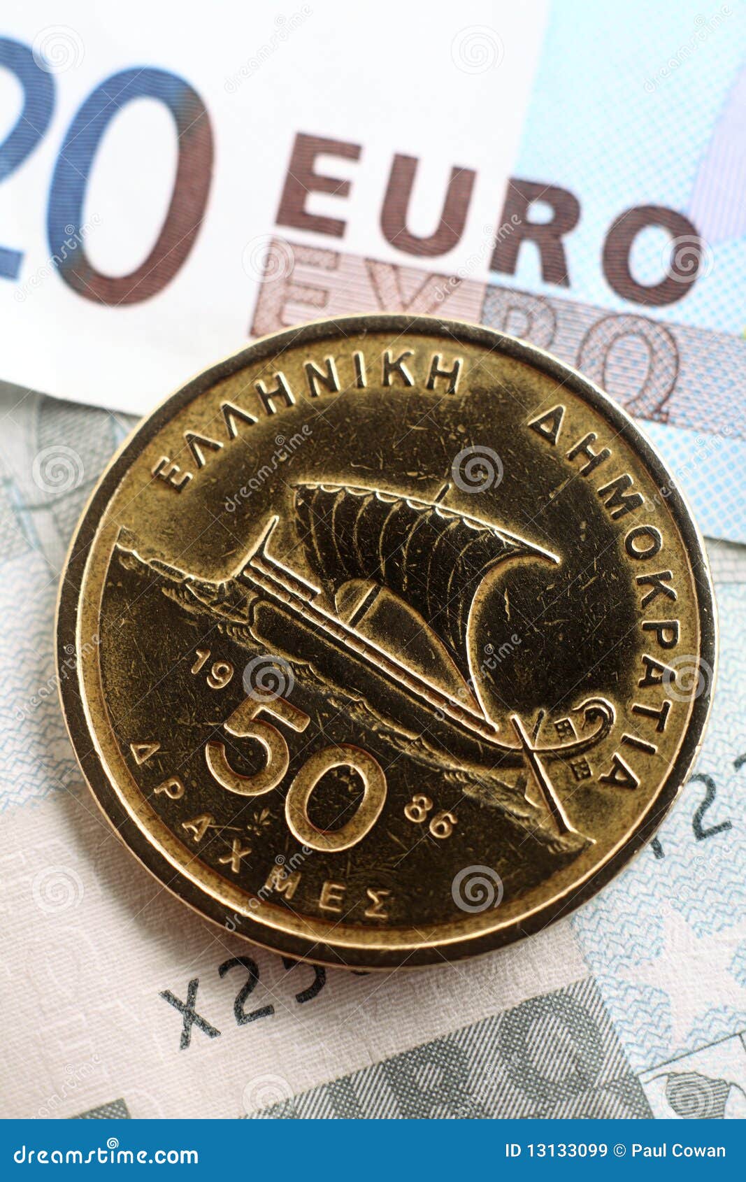 Greek Drachma on Euros Vertical Stock Image - Image of drachma, ship ...