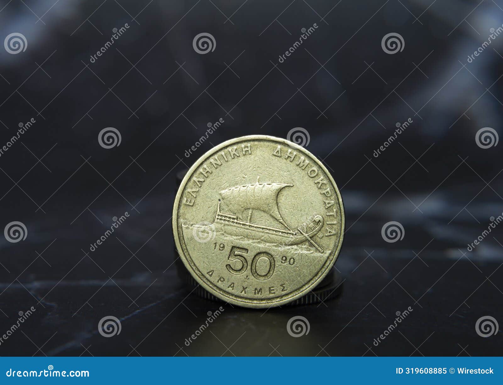 Greek 50 drachmas coin stock image. Image of small, greek - 319608885