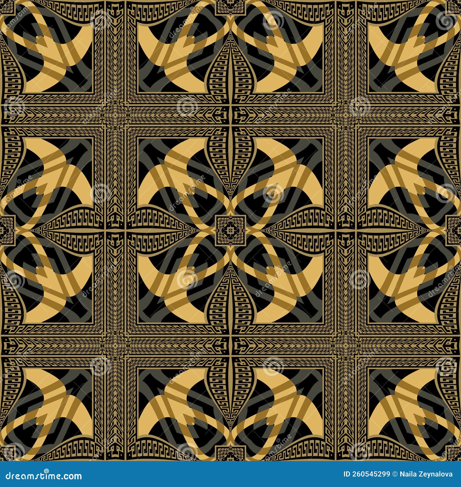 Greek Ethnic Style Floral Seamless Pattern. Checkered Square Frames and Borders Vector ...