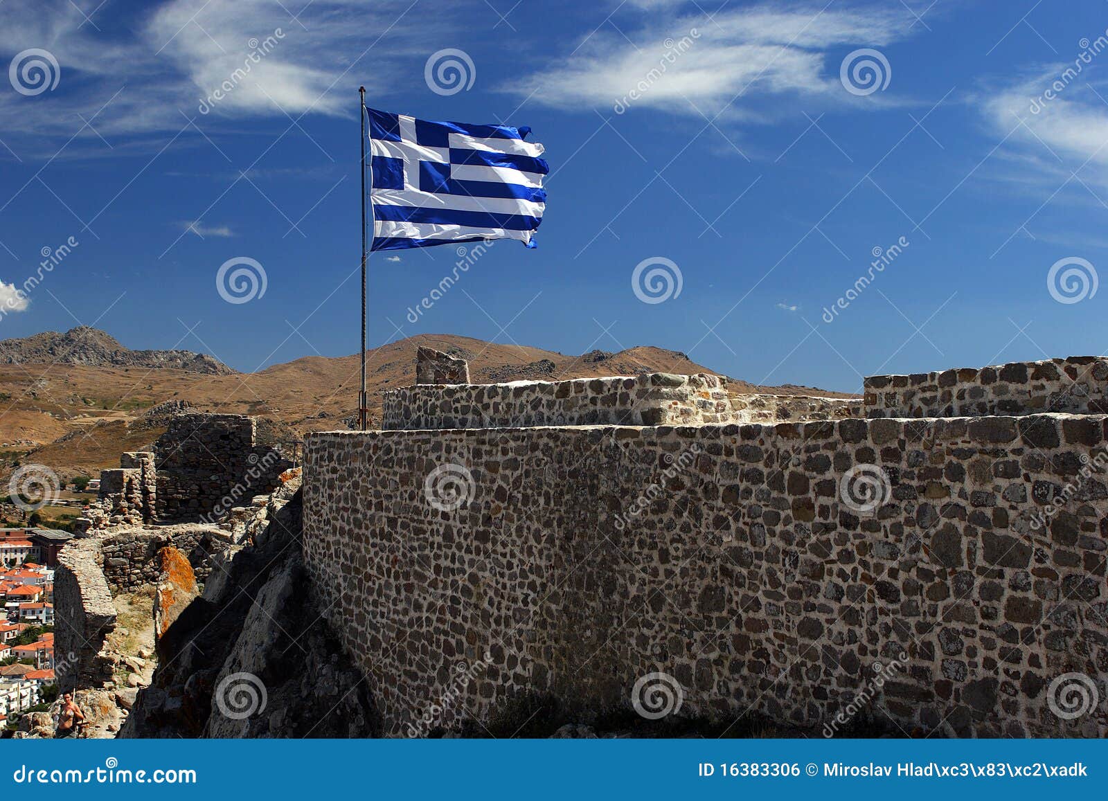 Greek flag stock photo. Image of city, flagpole, lemnos - 16383306