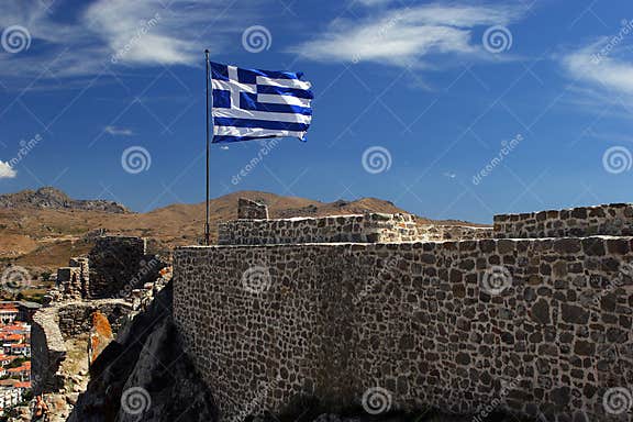 Greek flag stock photo. Image of city, flagpole, lemnos - 16383306