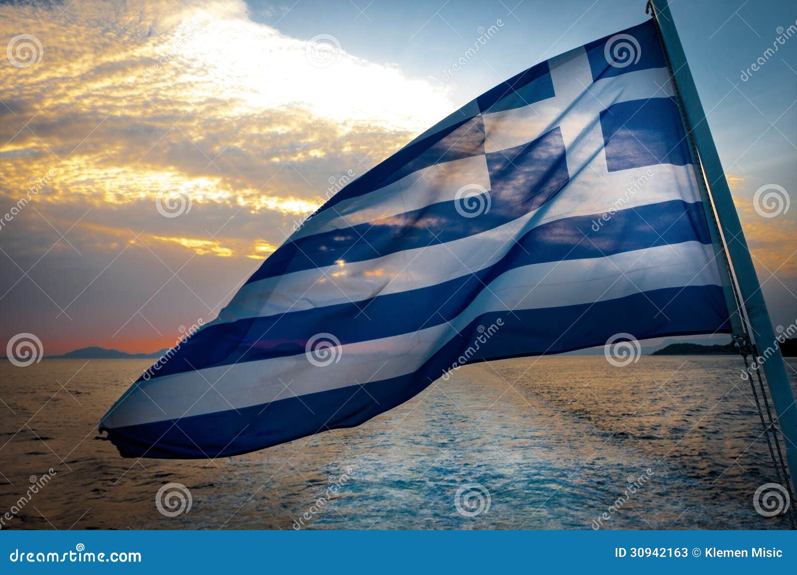 Greek Flag on boat in wind stock image. Image of travel - 30942163